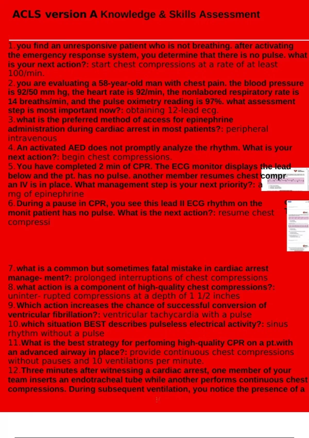 ACLS version A Knowledge & Skills Assessment - Acls - Stuvia US