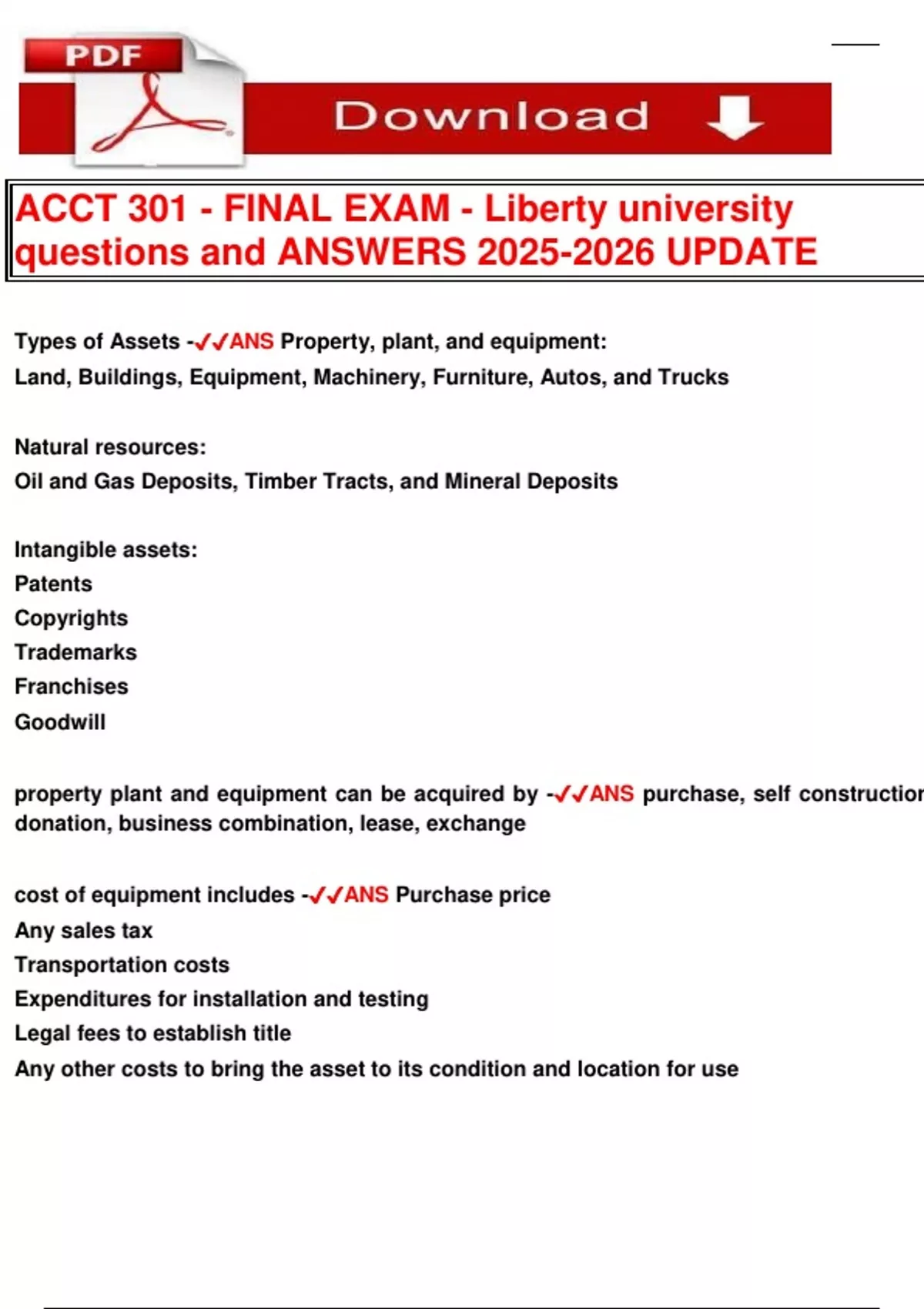 ACCT 301 - FINAL EXAM - Liberty university questions and ANSWERS UPDATE - ACCT 301 - Stuvia US