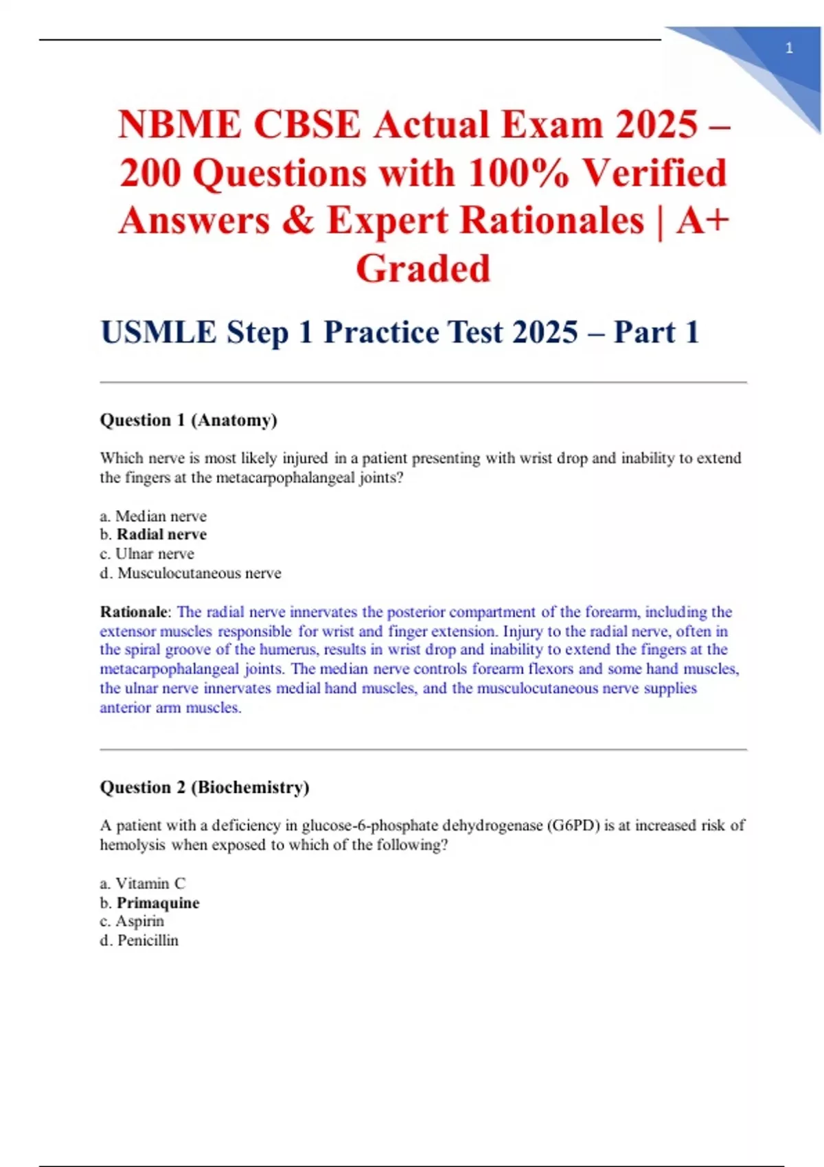 NBME CBSE Actual Exam 2025 – 200 Questions with 100% Verified Answers ...