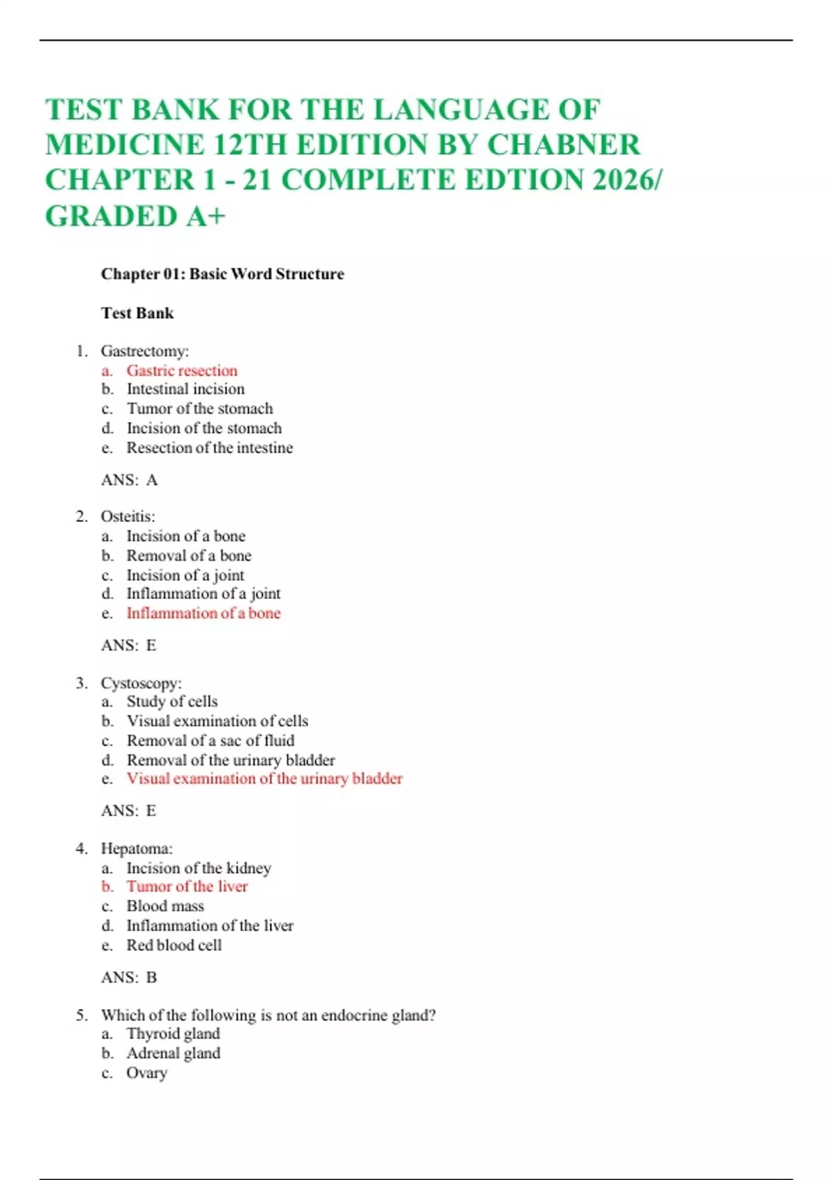 Test Bank for The Language of Medicine – 12th Edition | Davi-Ellen ...