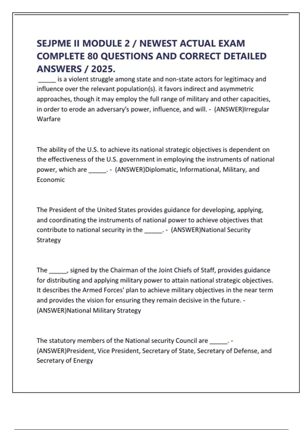 SEJPME II MODULE 2 / NEWEST ACTUAL EXAM COMPLETE 80 QUESTIONS AND CORRECT DETAILED ANSWERS ...