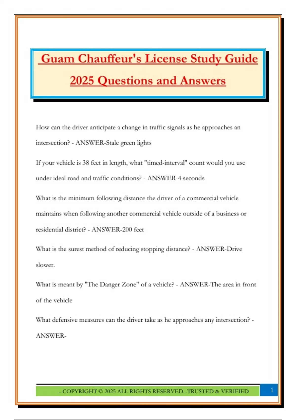 Guam Chauffeur's License Study Guide 2025 Questions and Answers - Guam ...