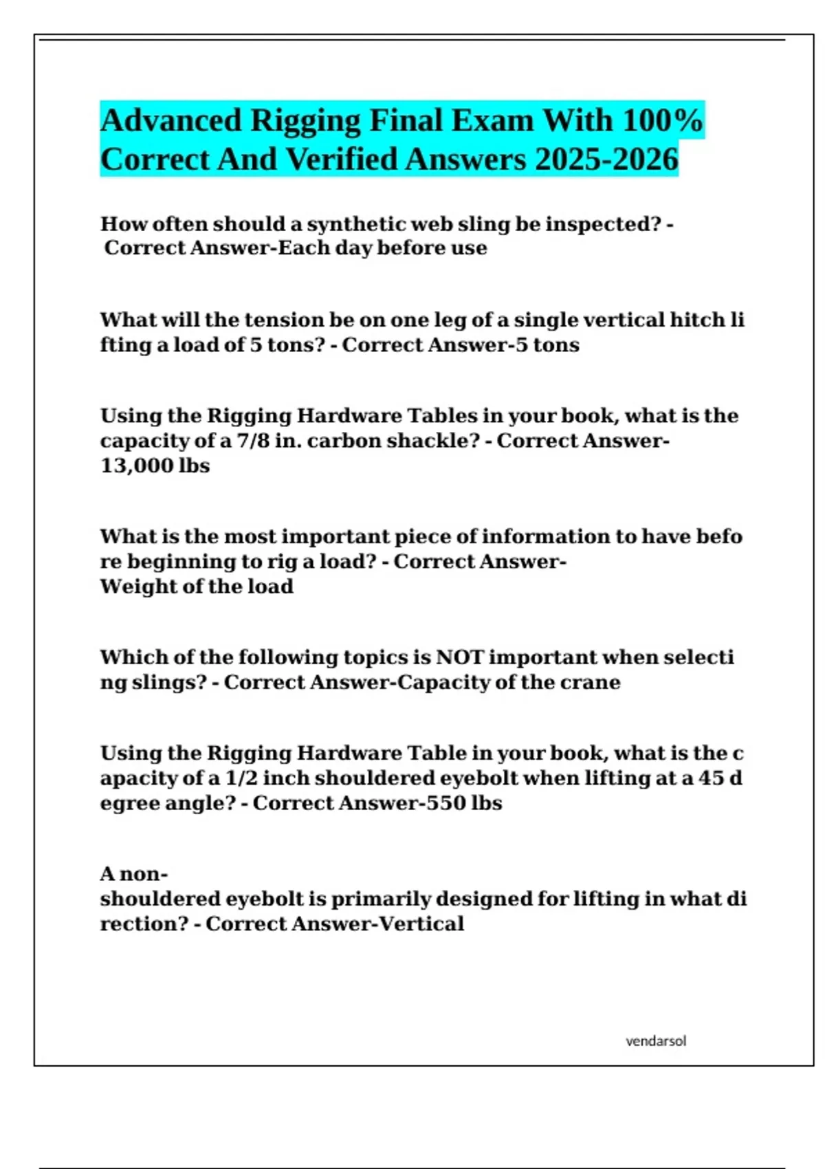 Advanced Rigging Final Exam With 100% Correct And Verified Answers ...