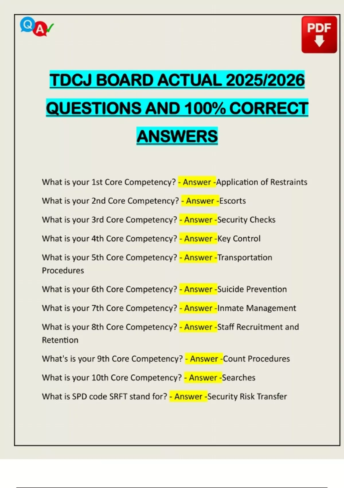 TDCJ BOARD ACTUAL 2025/2026 QUESTIONS AND 100% CORRECT ANSWERS - TDCJ ...