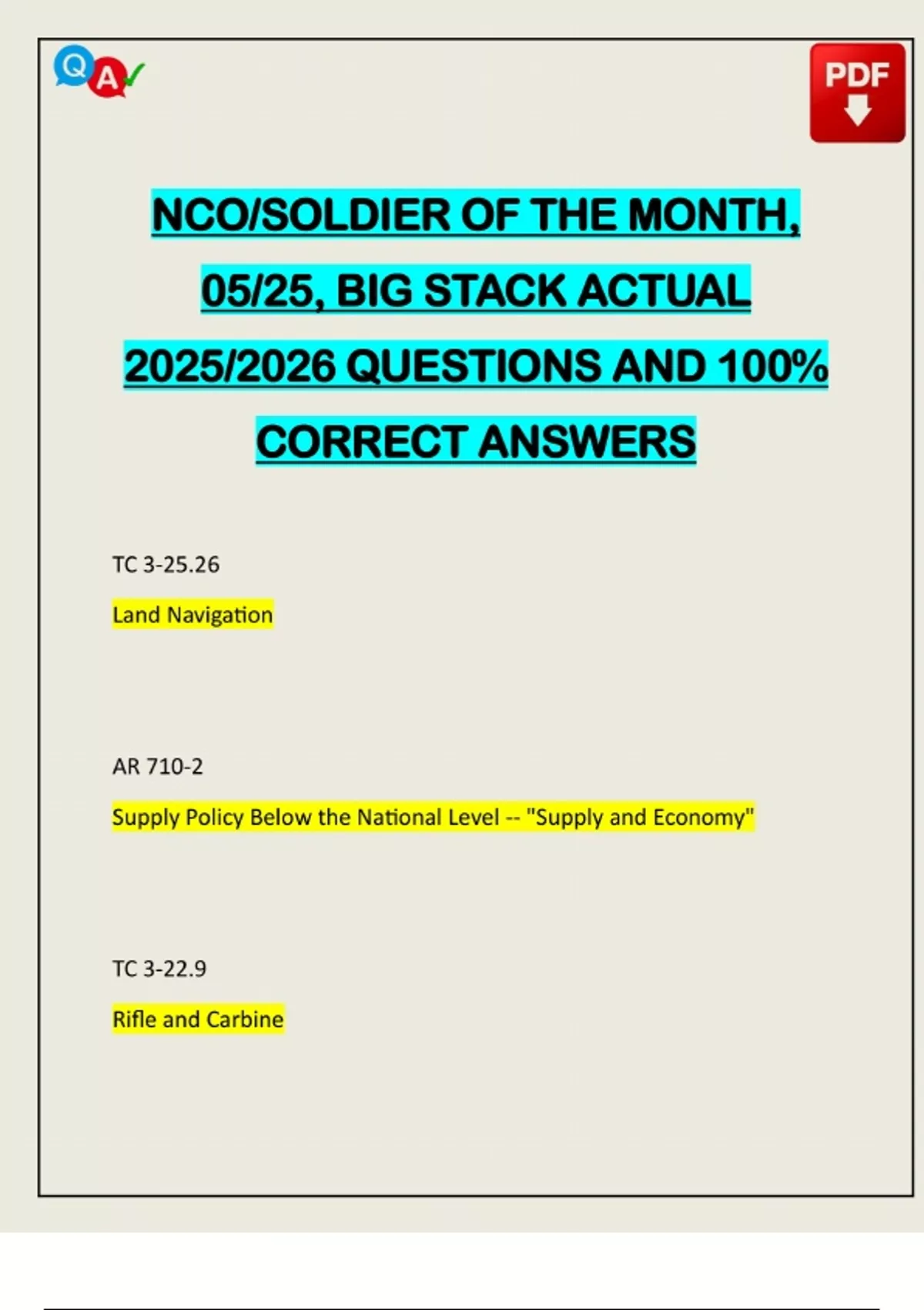 NCO/SOLDIER OF THE MONTH, 05/25, BIG STACK ACTUAL 2025/2026 QUESTIONS ...