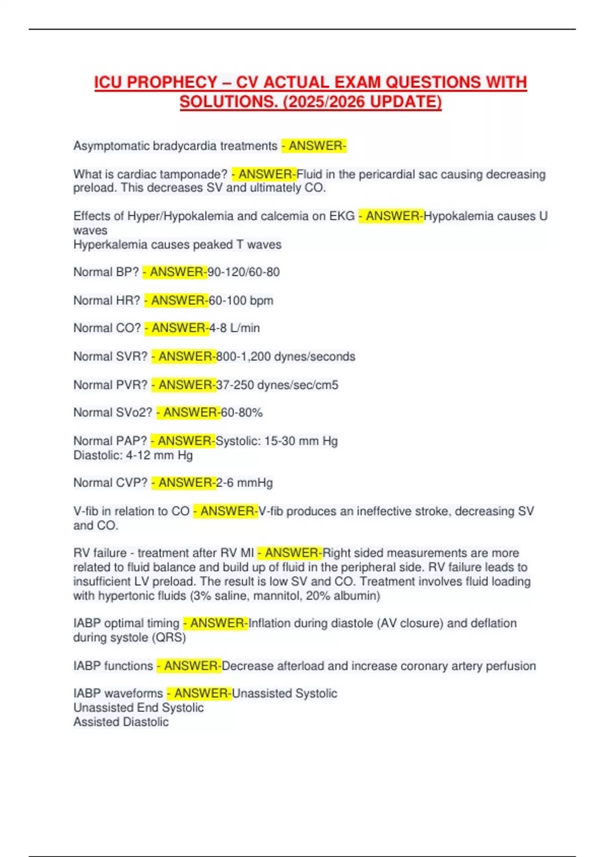 ICU PROPHECY – CV ACTUAL EXAM QUESTIONS WITH SOLUTIONS. (2025/2026 ...
