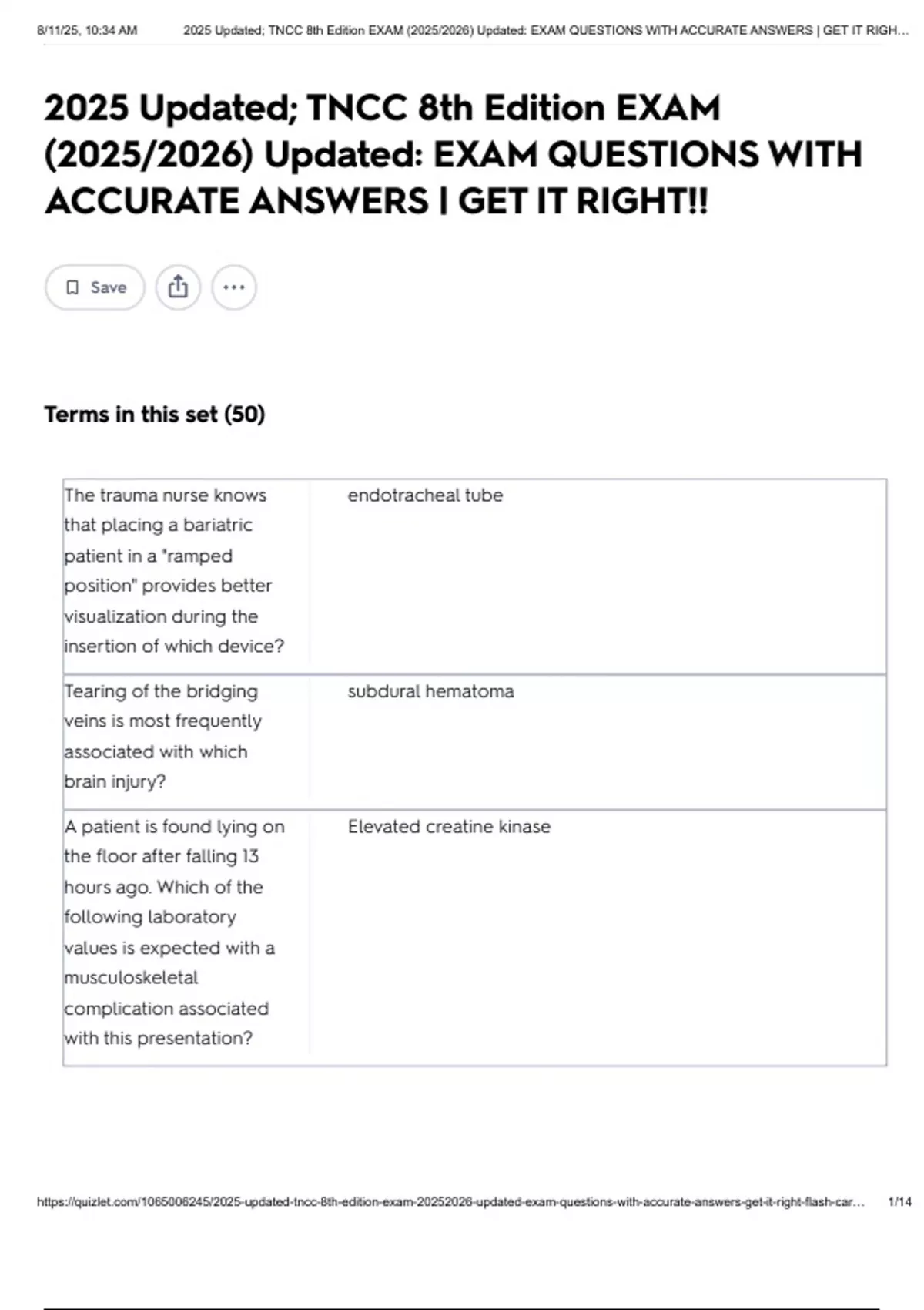 2025 Updated; TNCC 8th Edition EXAM (2025/2026) Updated: EXAM QUESTIONS WITH ACCURATE ANSWERS ...