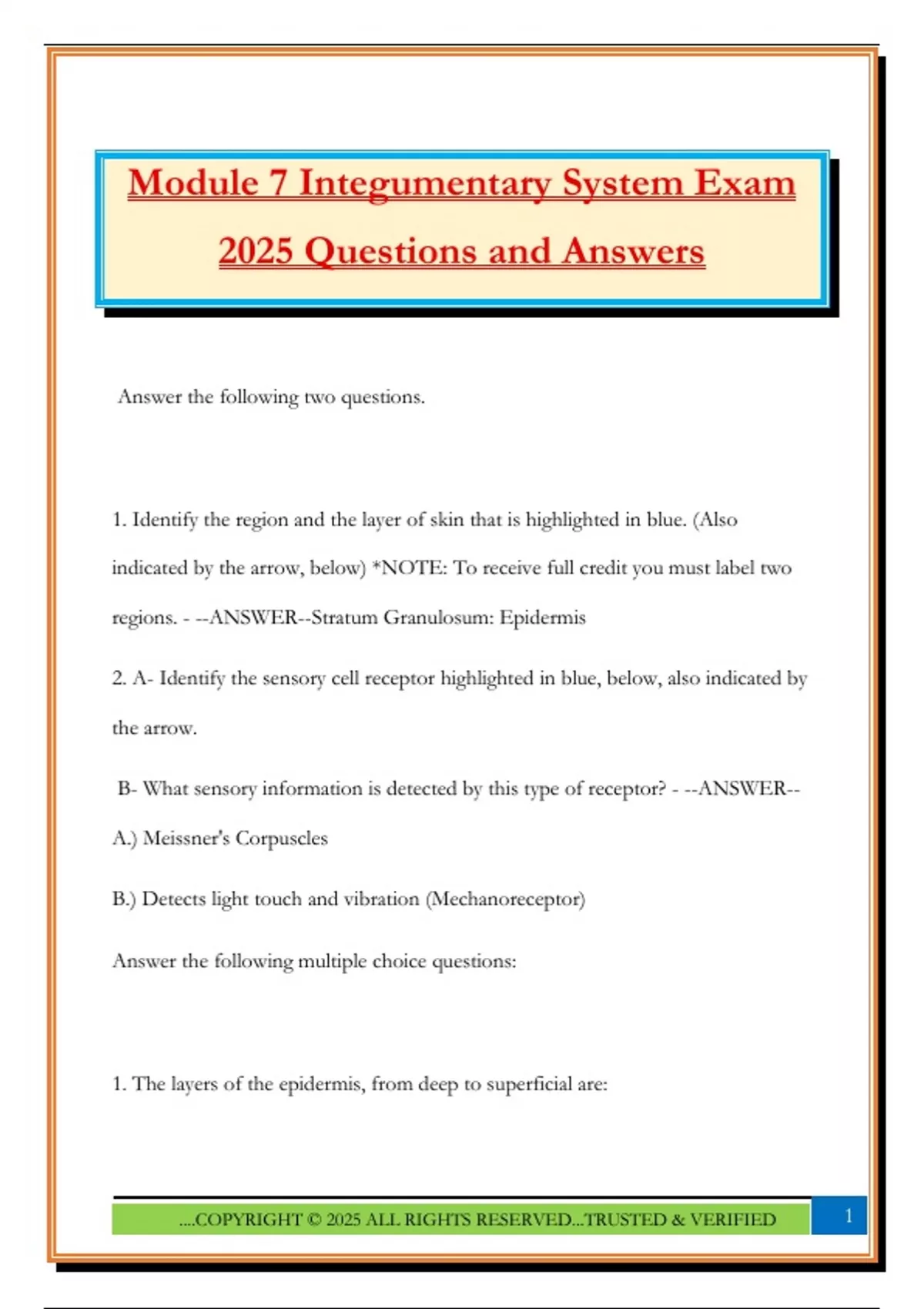 Module 7 Integumentary System Exam 2025 Questions and Answers - Module ...