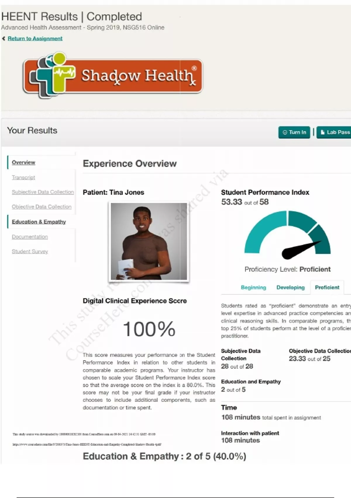 Tina jones heent education and empathy completed shadow health 4 - Tina ...