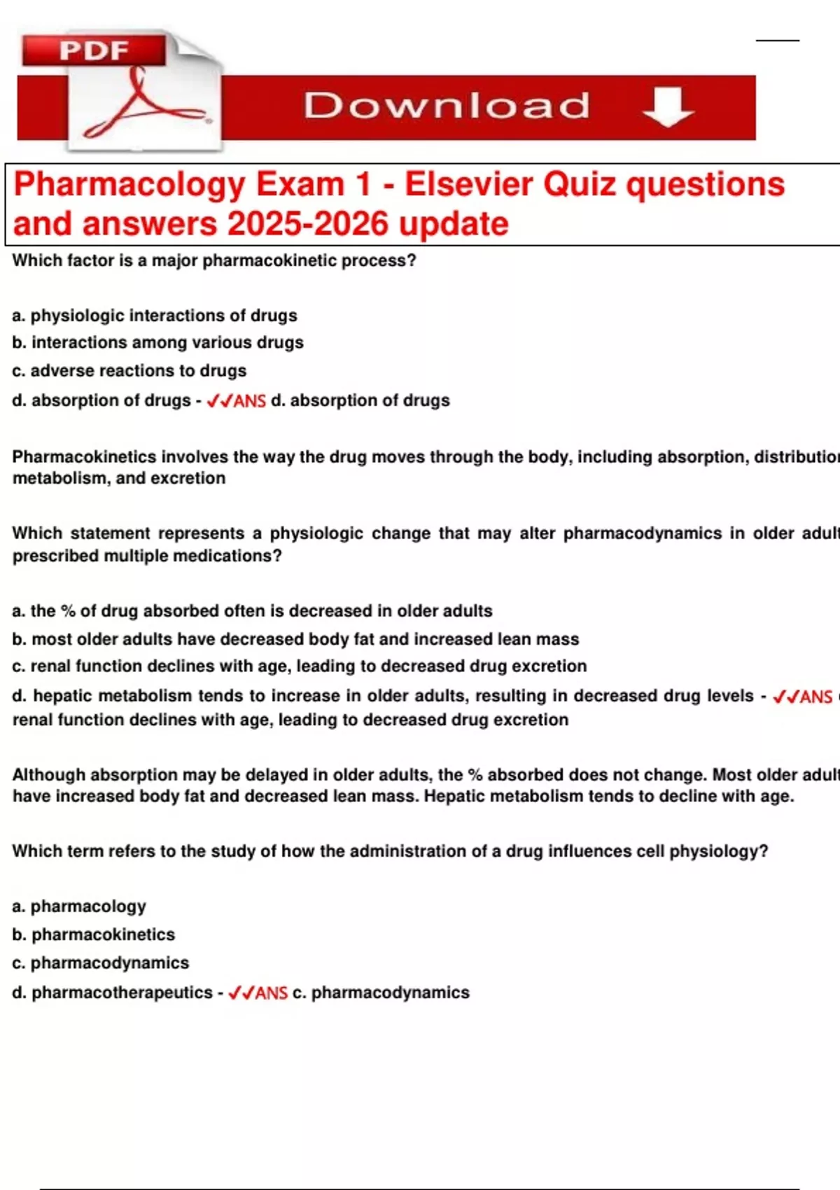 Pharmacology Exam 1 - Elsevier Quiz questions and answers update ...