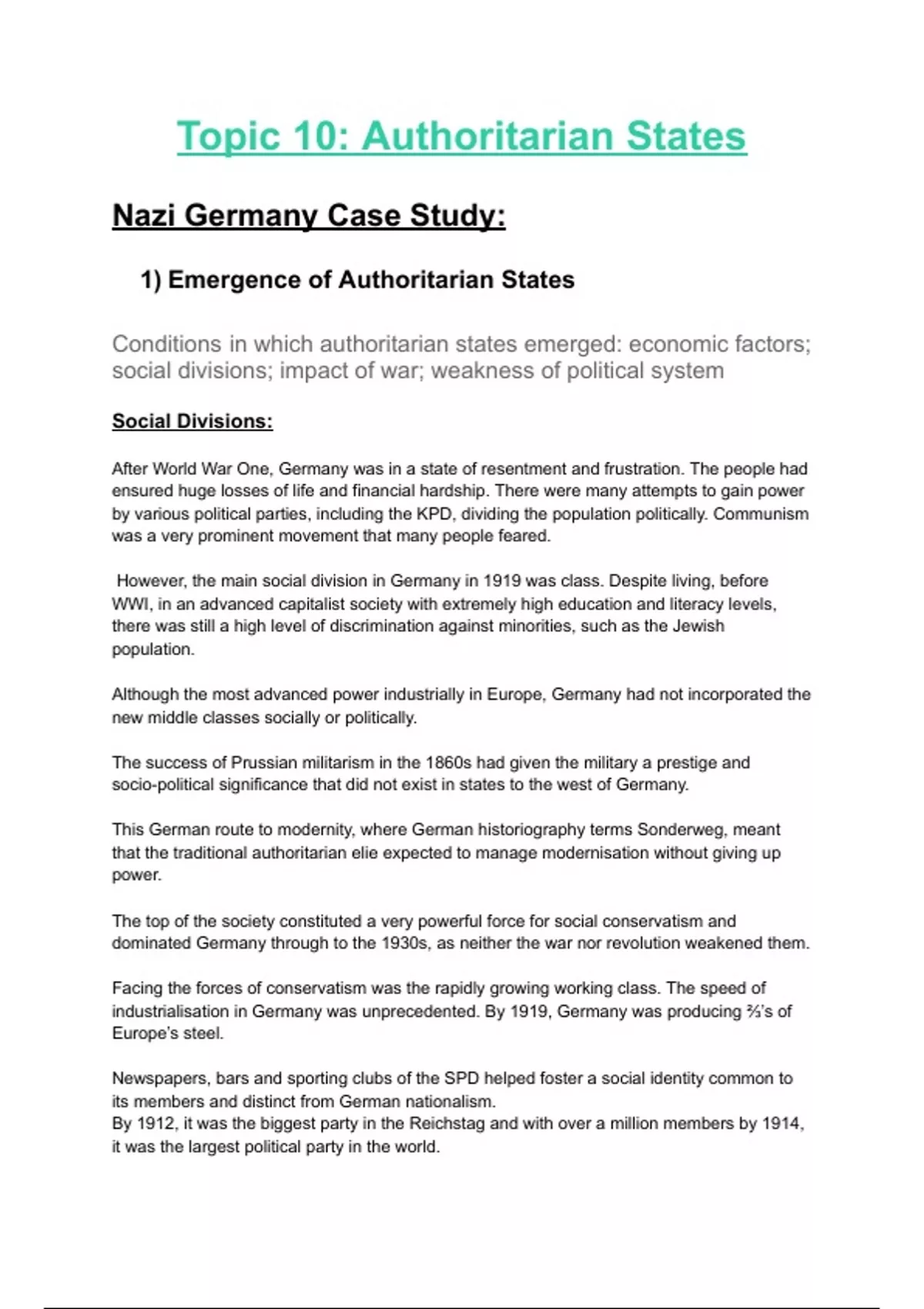 IB History Paper 2 – Topic 10 Authoritarian States: Nazi Germany ...