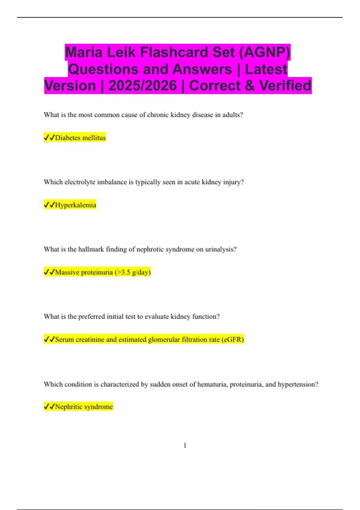 Maria Leik Flashcard Set (AGNP) Questions and Answers | Latest Version ...