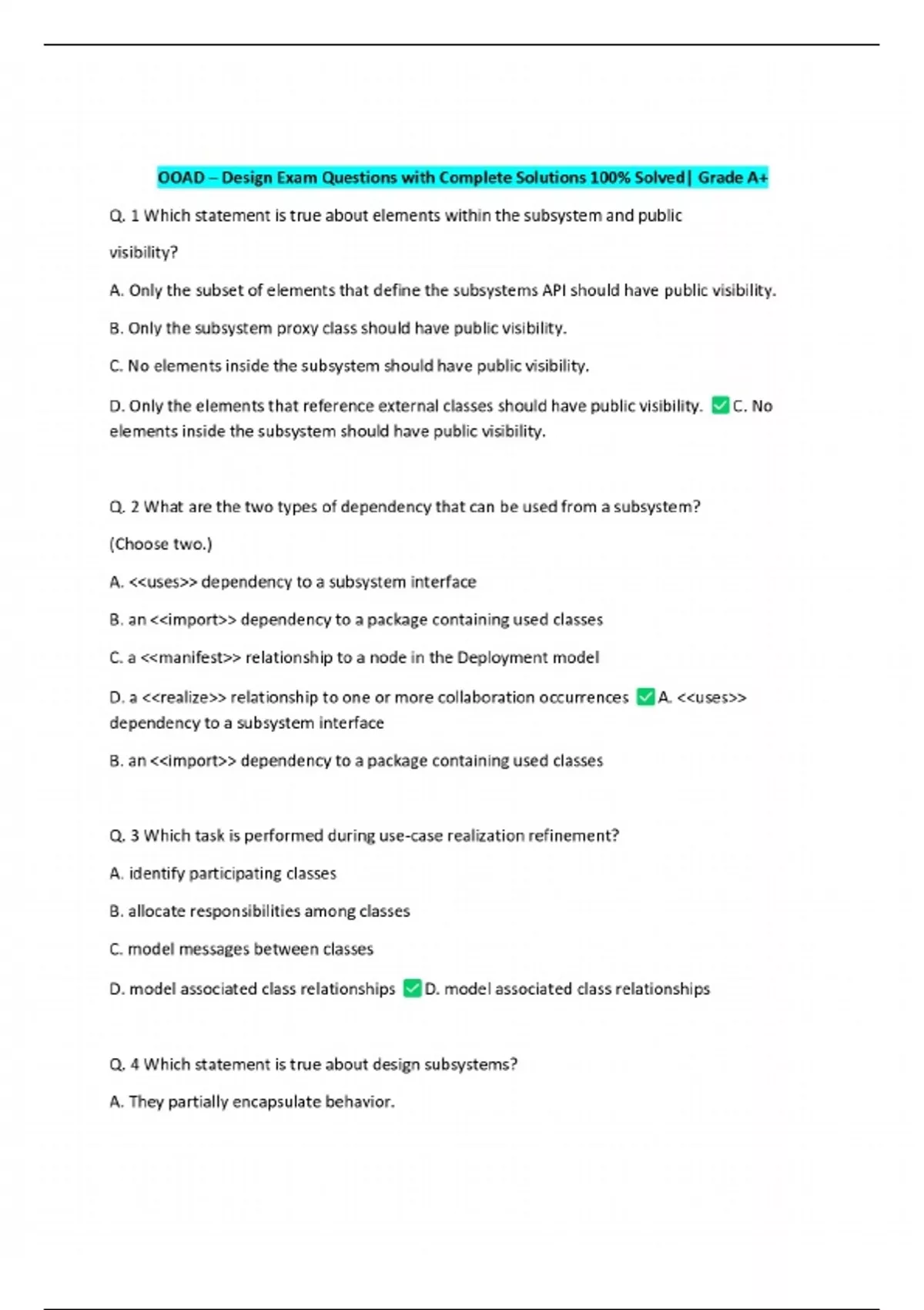 OOAD – Design Exam Questions with Complete Solutions 100% Solved| Grade ...