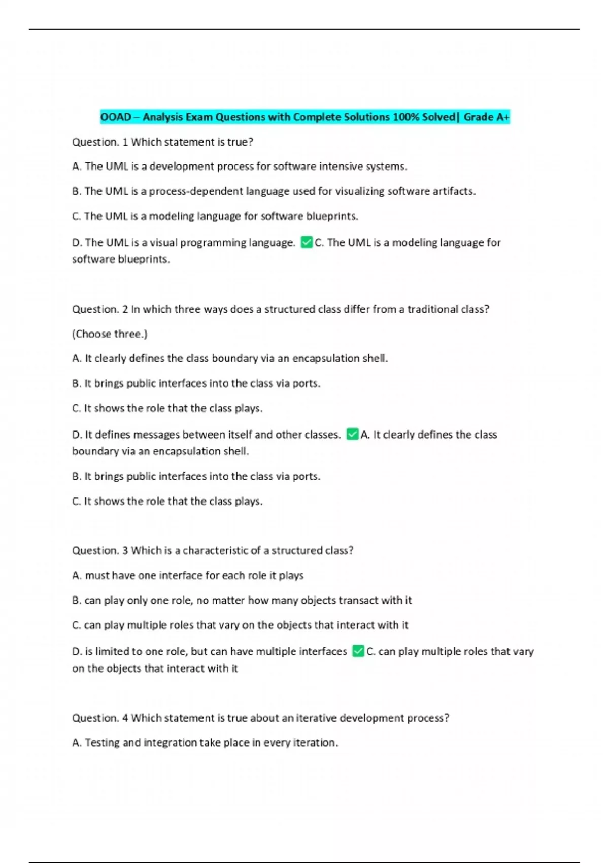 OOAD – Analysis Exam Questions with Complete Solutions 100% Solved ...