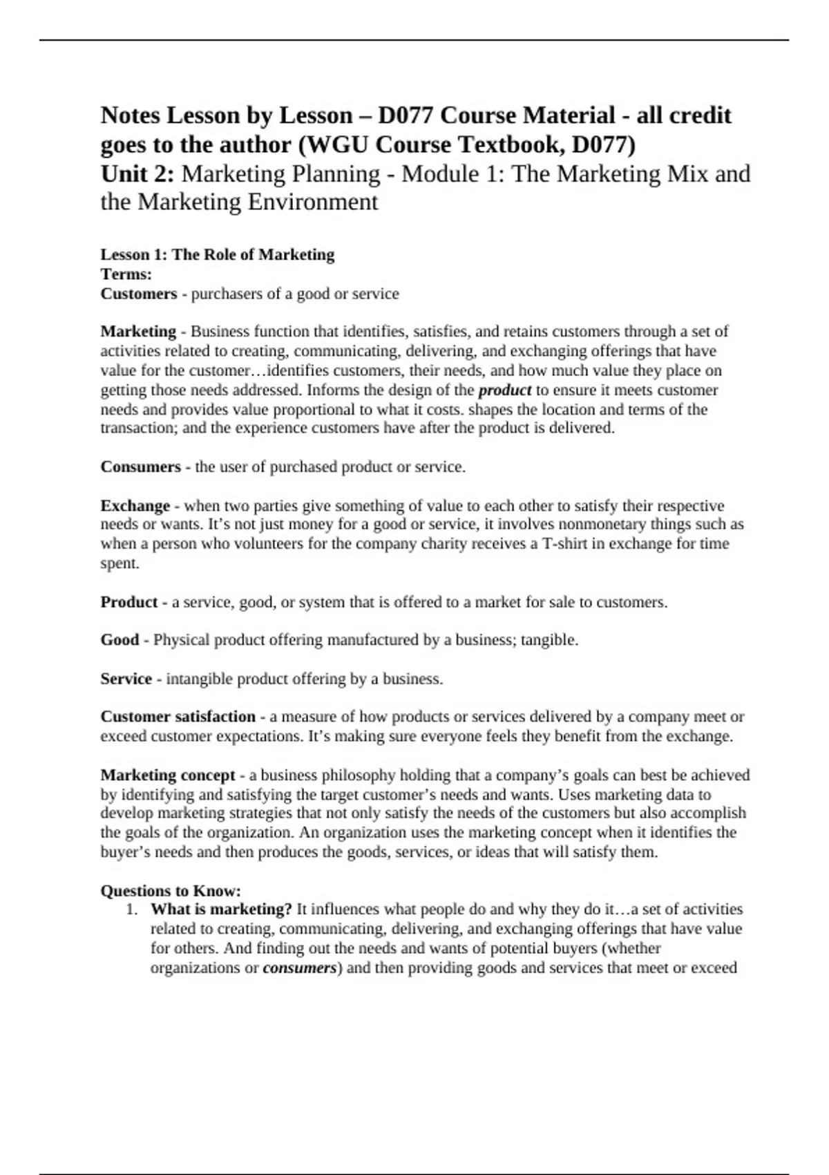 Unit 2: Market Planning, Module 1: The Marketing Mix and the Marketing ...