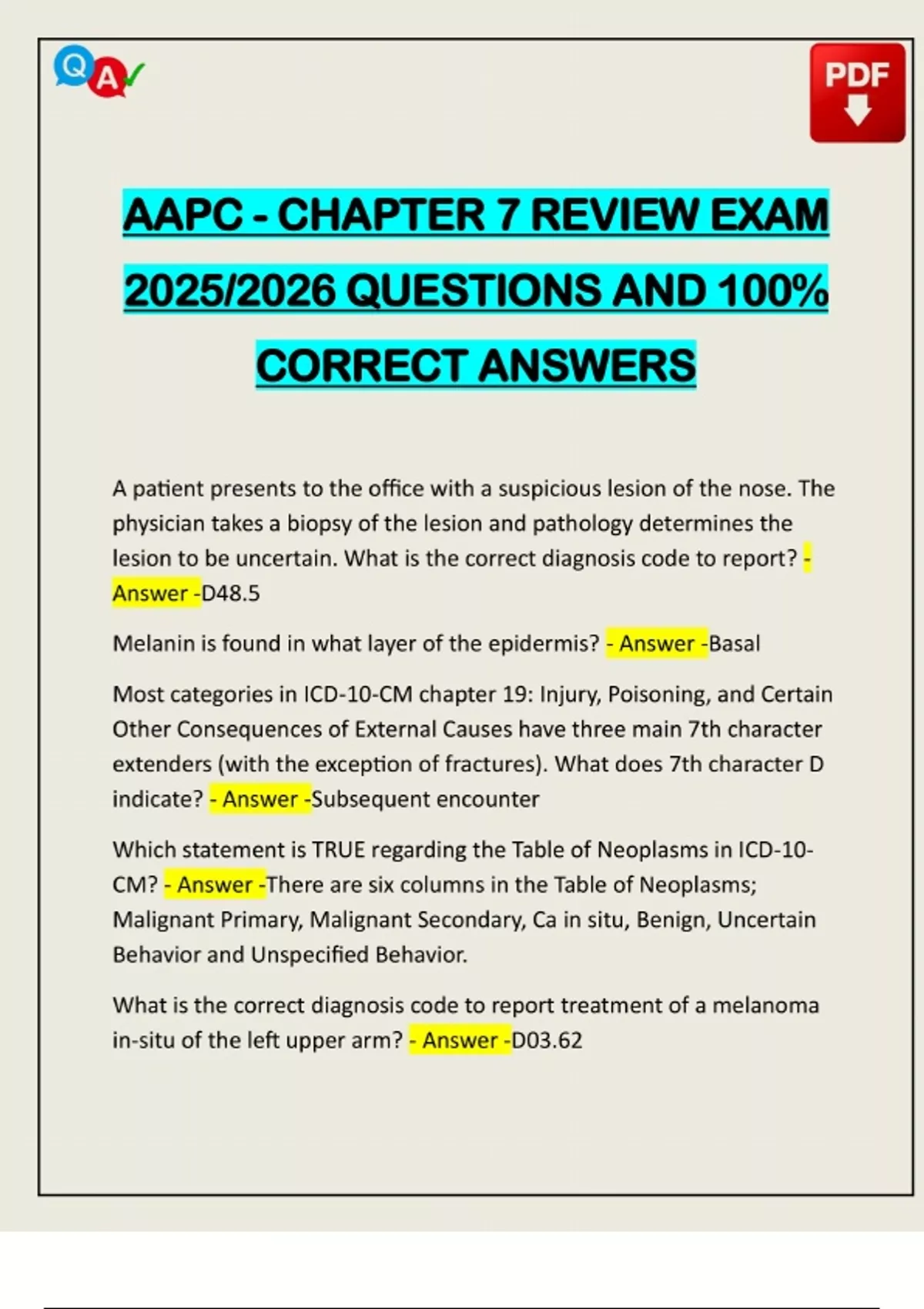 AAPC - CHAPTER 7 REVIEW EXAM 2025/2026 QUESTIONS AND 100% CORRECT ...
