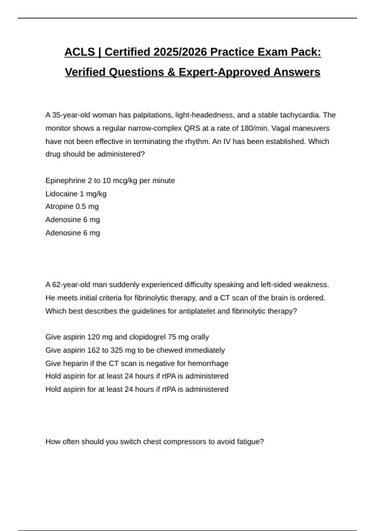 ACLS | Certified 2025/2026 Practice Exam Pack: Verified Questions ...