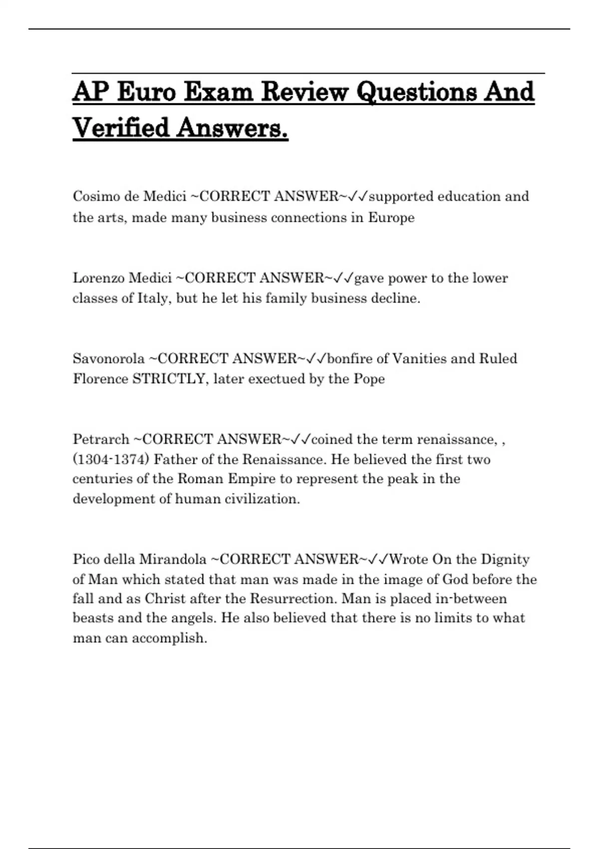 AP European History – Exam Review Questions and Verified Answers ...