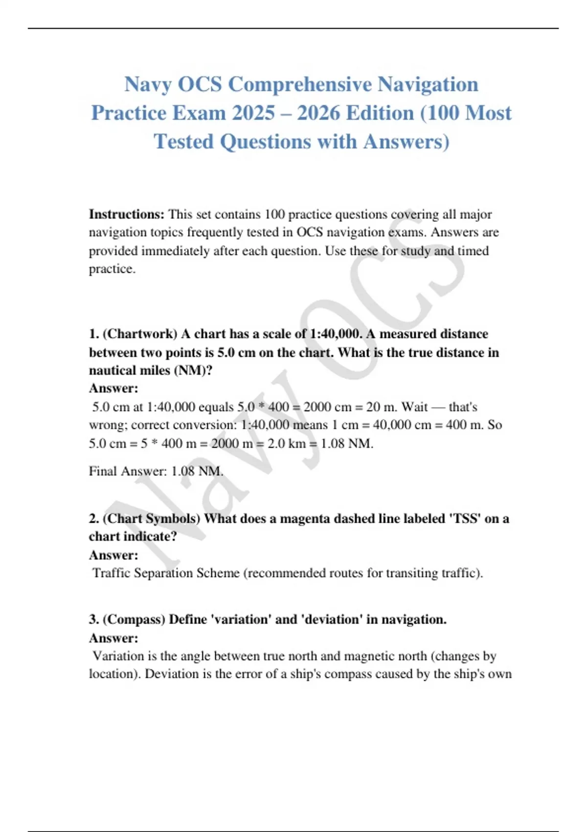 Navy OCS Comprehensive Navigation Practice Exam 2025 – 2026 Edition ...