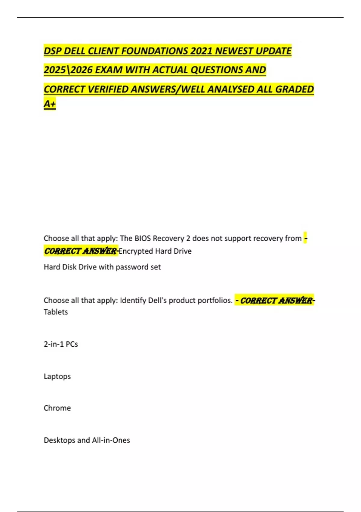 DSP DELL CLIENT FOUNDATIONS 2021 NEWEST UPDATE EXAM WITH ACTUAL ...