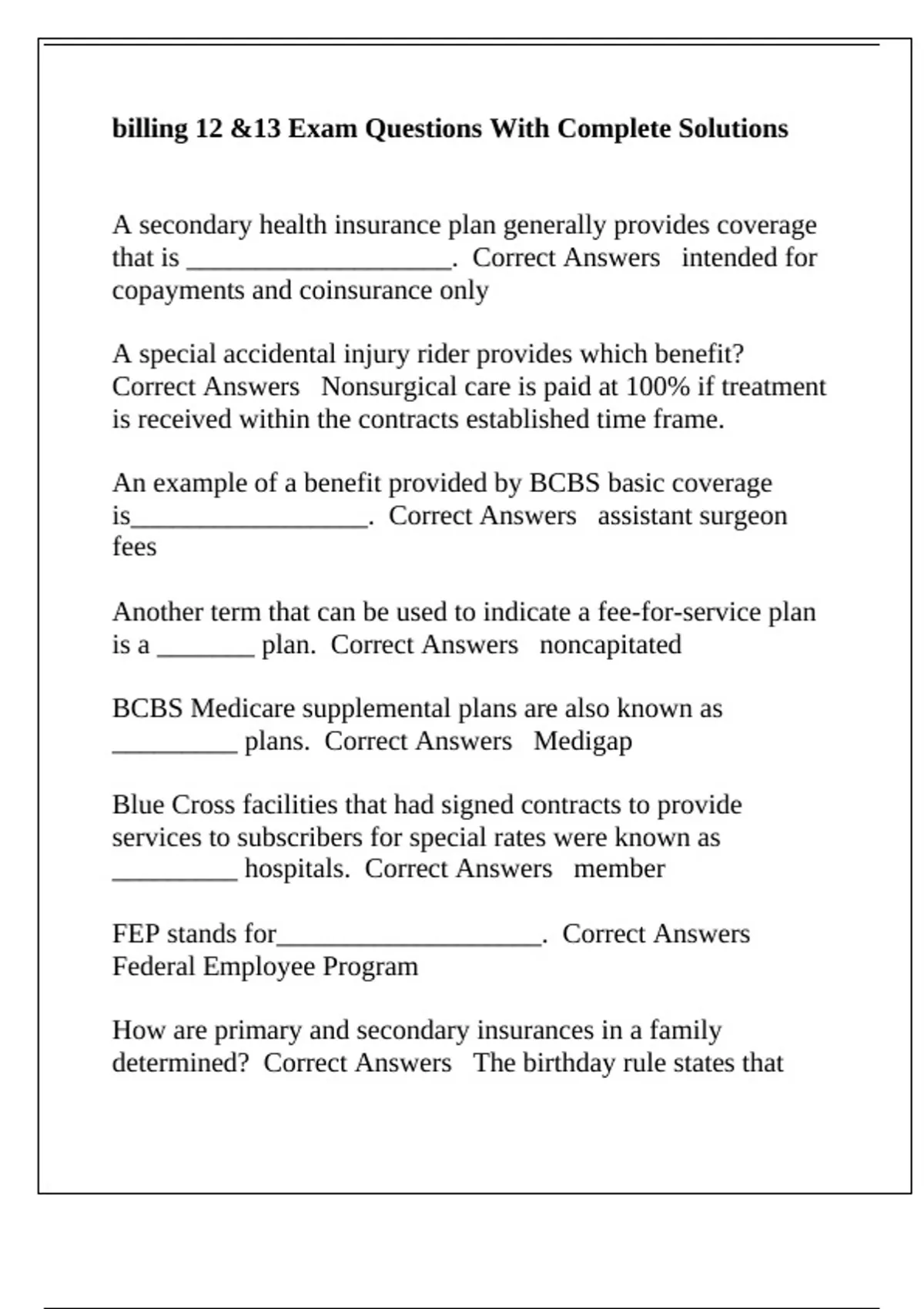 billing 12 &13 Exam Questions With Complete Solutions - Billing and ...