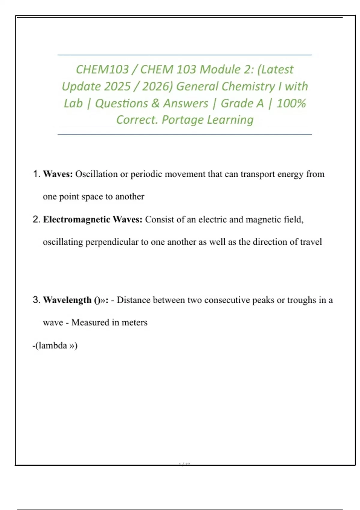 CHEM103 – General Chemistry I with Lab (Module 2, Portage Learning ...