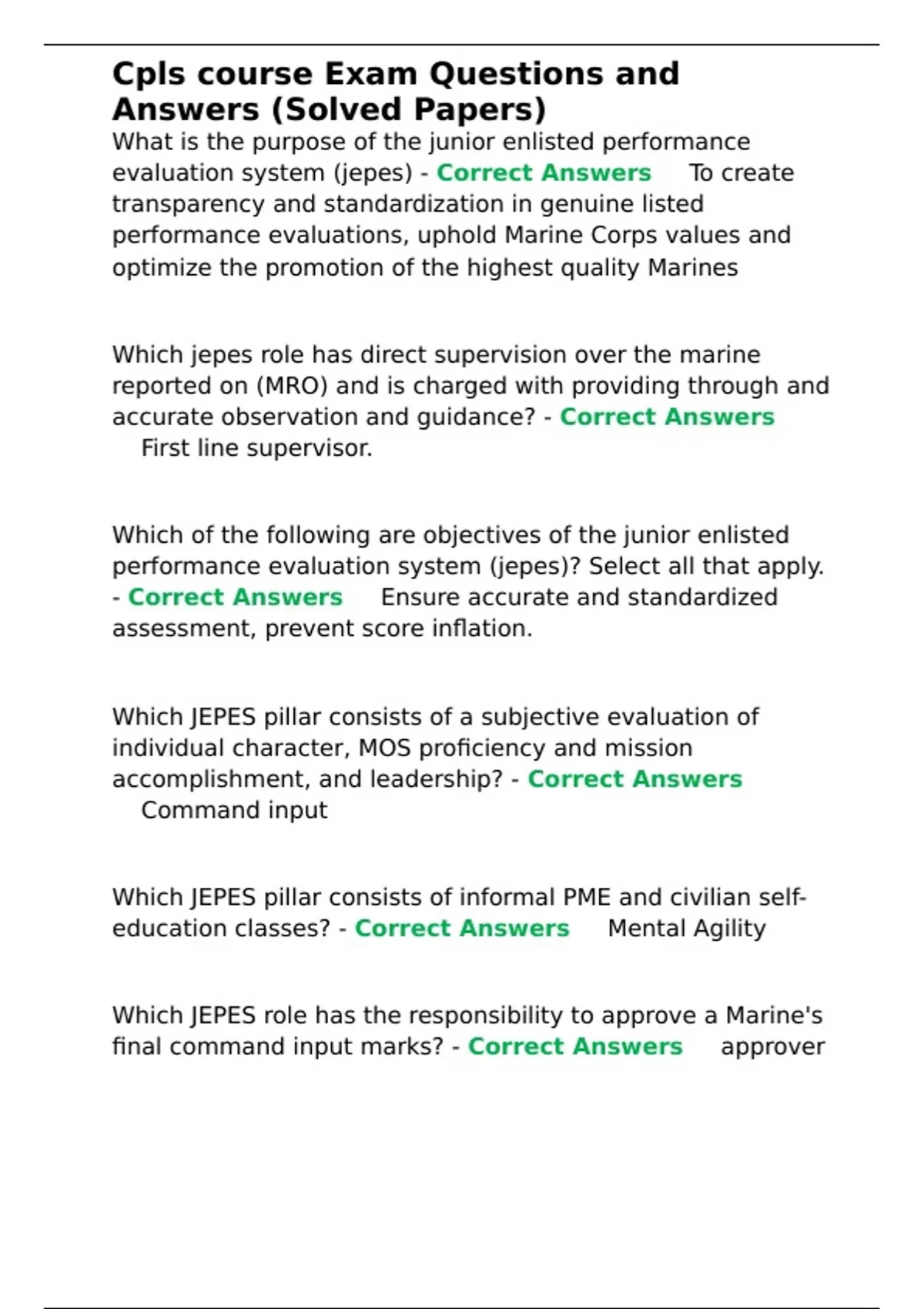 Cpls course Exam Questions and Answers (Solved Papers) - LCpl Seminar ...