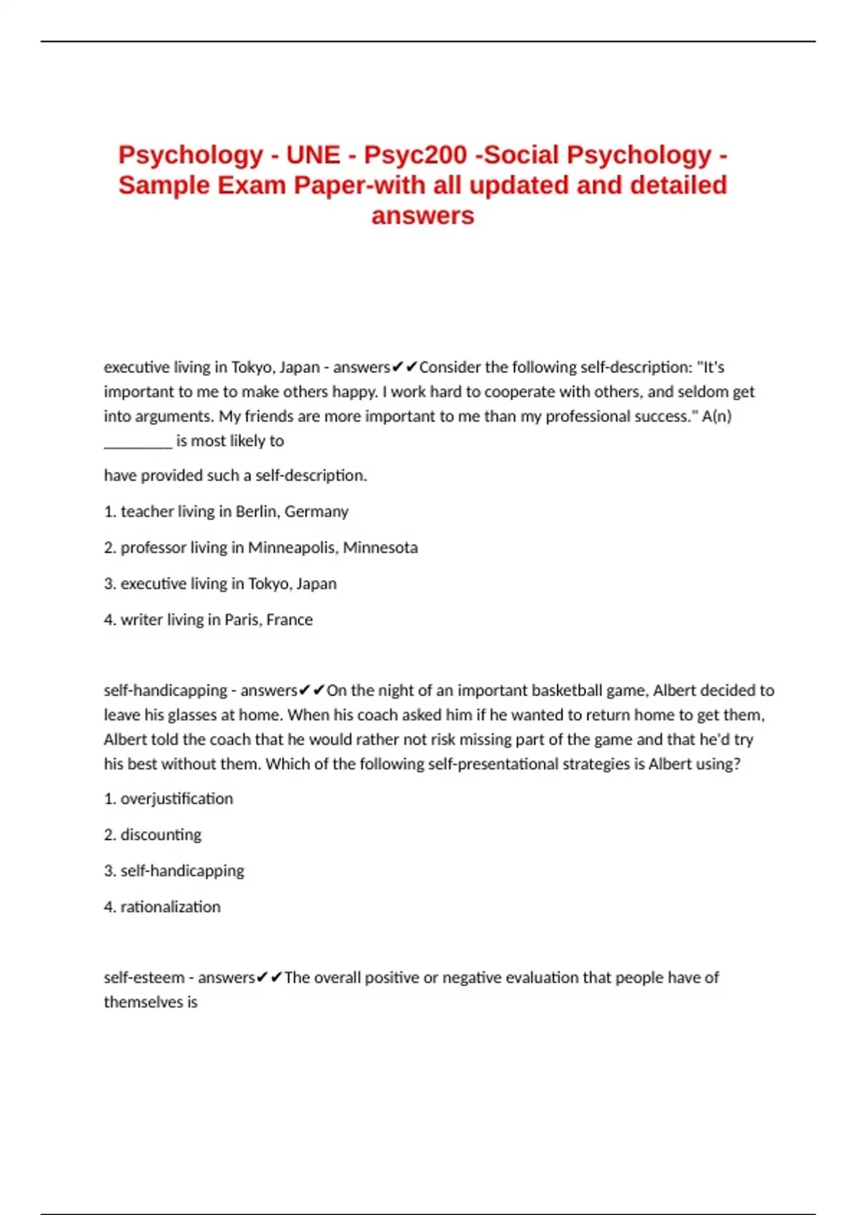 Psychology - UNE - Psyc200 -Social Psychology -Sample Exam Paper-with ...
