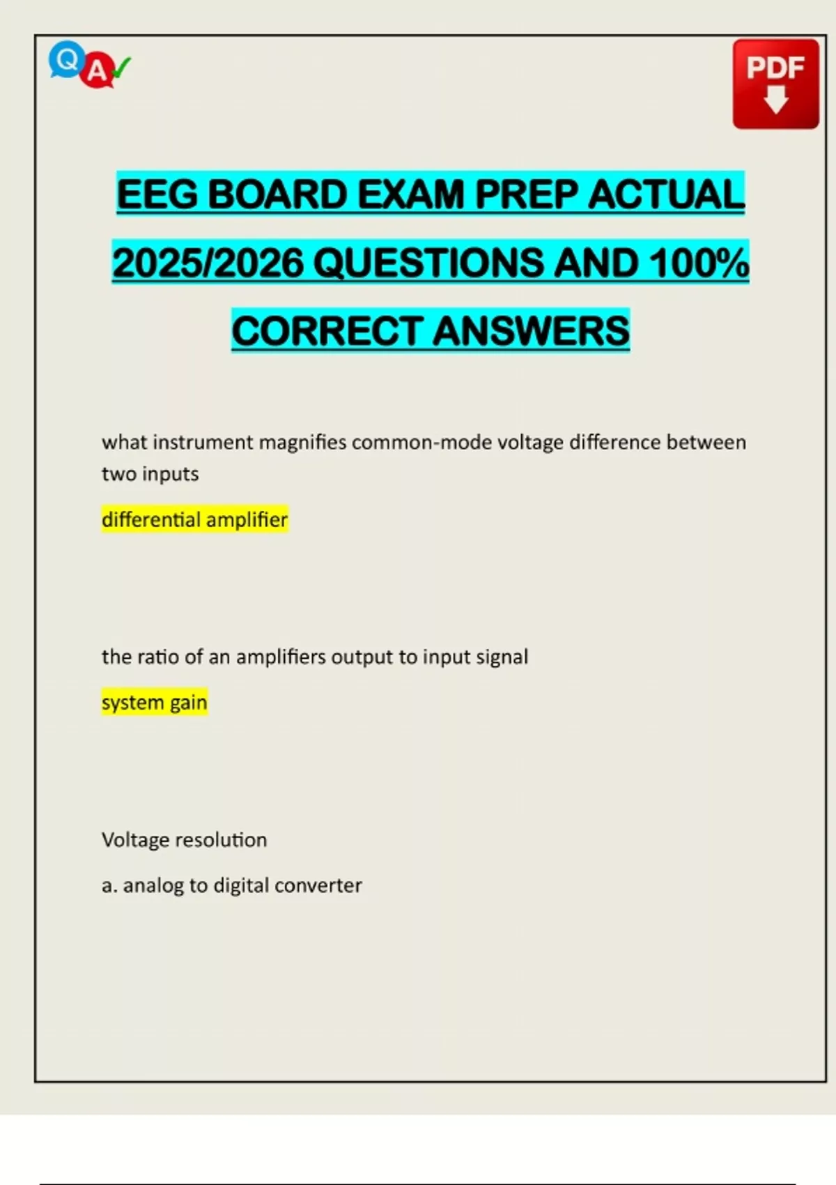 EEG BOARD EXAM PREP ACTUAL 2025/2026 QUESTIONS AND 100% CORRECT ANSWERS ...