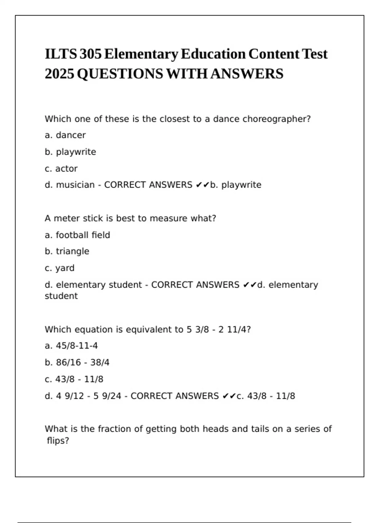 ILTS 305 Elementary Education Content Test 2025 QUESTIONS WITH ANSWERS ...