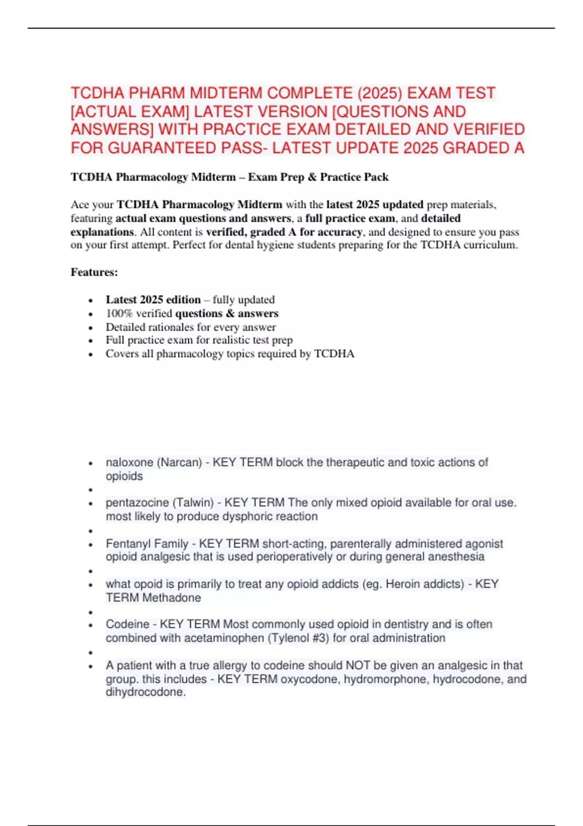TCDHA PHARM MIDTERM COMPLETE (2025) EXAM TEST [ACTUAL EXAM] LATEST ...