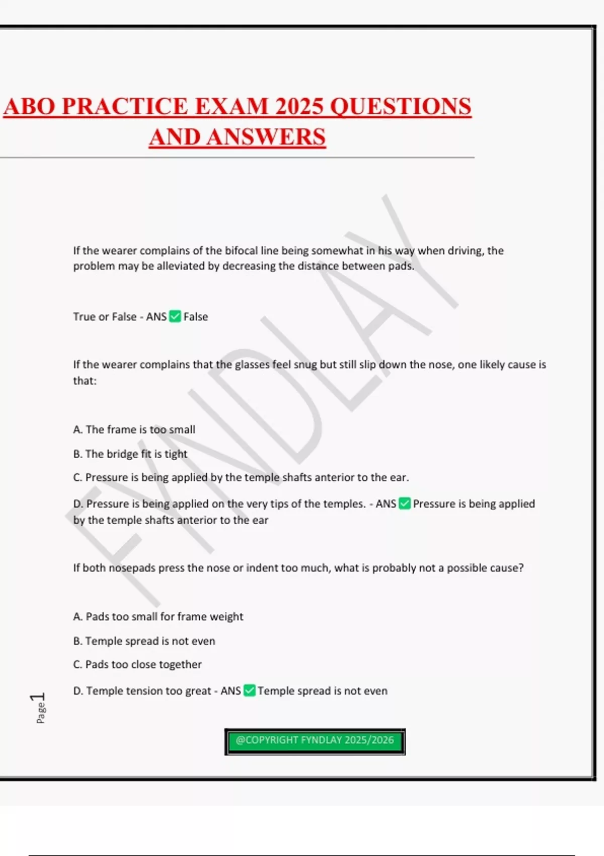 ABO PRACTICE EXAM 2025 QUESTIONS AND ANSWERS - ABO - Stuvia US