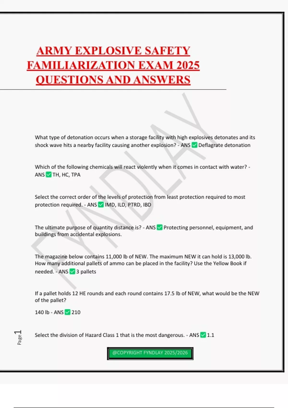ARMY EXPLOSIVE SAFETY FAMILIARIZATION EXAM 2025 QUESTIONS AND ANSWERS ...