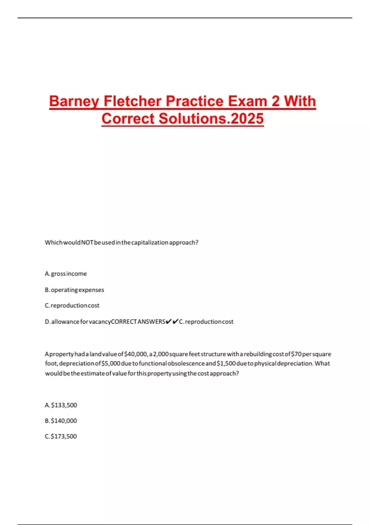 Barney Fletcher Practice Exam 2 With Correct Solutions.2025 - Barney Fletcher - Stuvia US