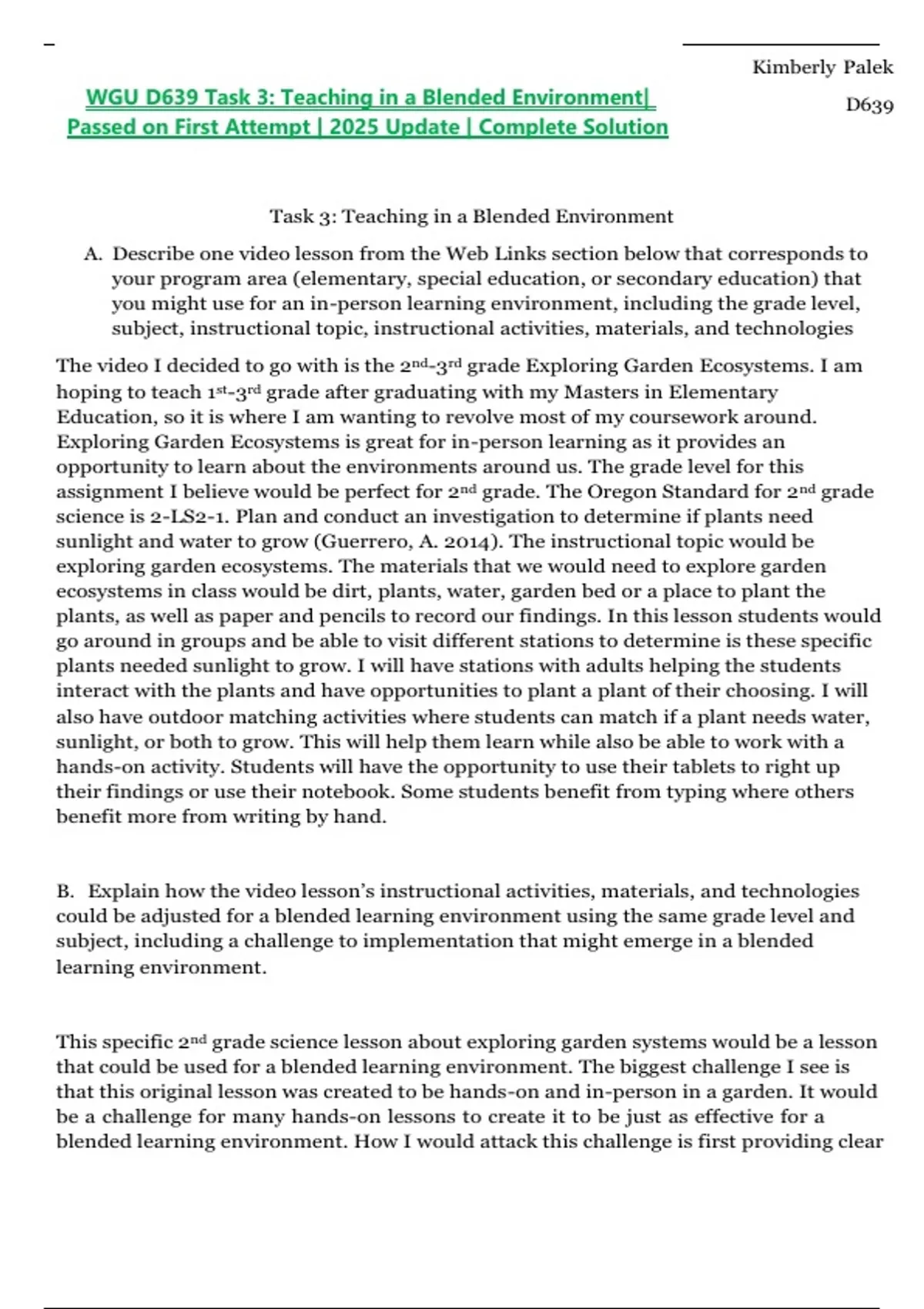 WGU D639 Task 3: Teaching in a Blended Environment| Passed on First ...