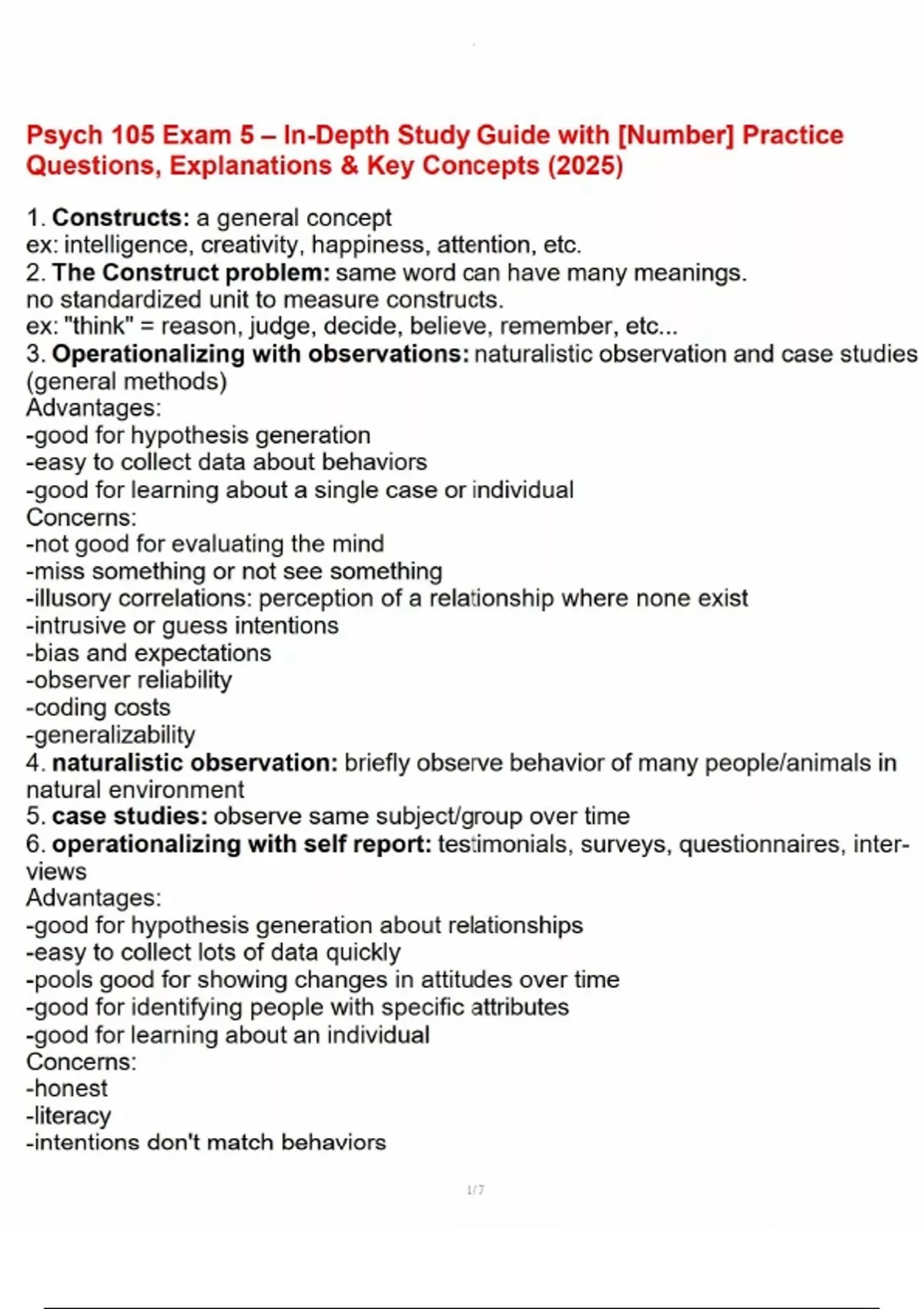 Psych 105 Exam 5 – In Depth Study Guide with -Number- Practice Questions, Explanations & Key ...