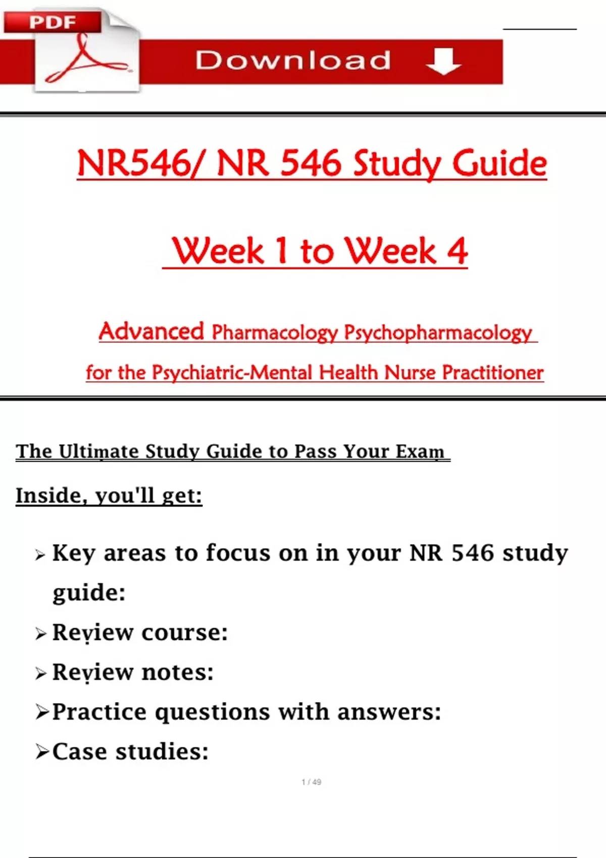 NR546 – Advanced Pharmacology: Psychopharmacology for the Psychiatric ...