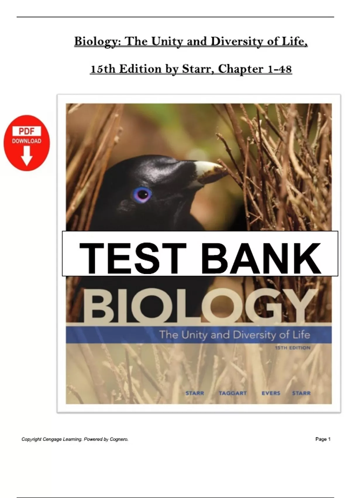 Test Bank – Biology: The Unity and Diversity of Life, 16th Edition by ...
