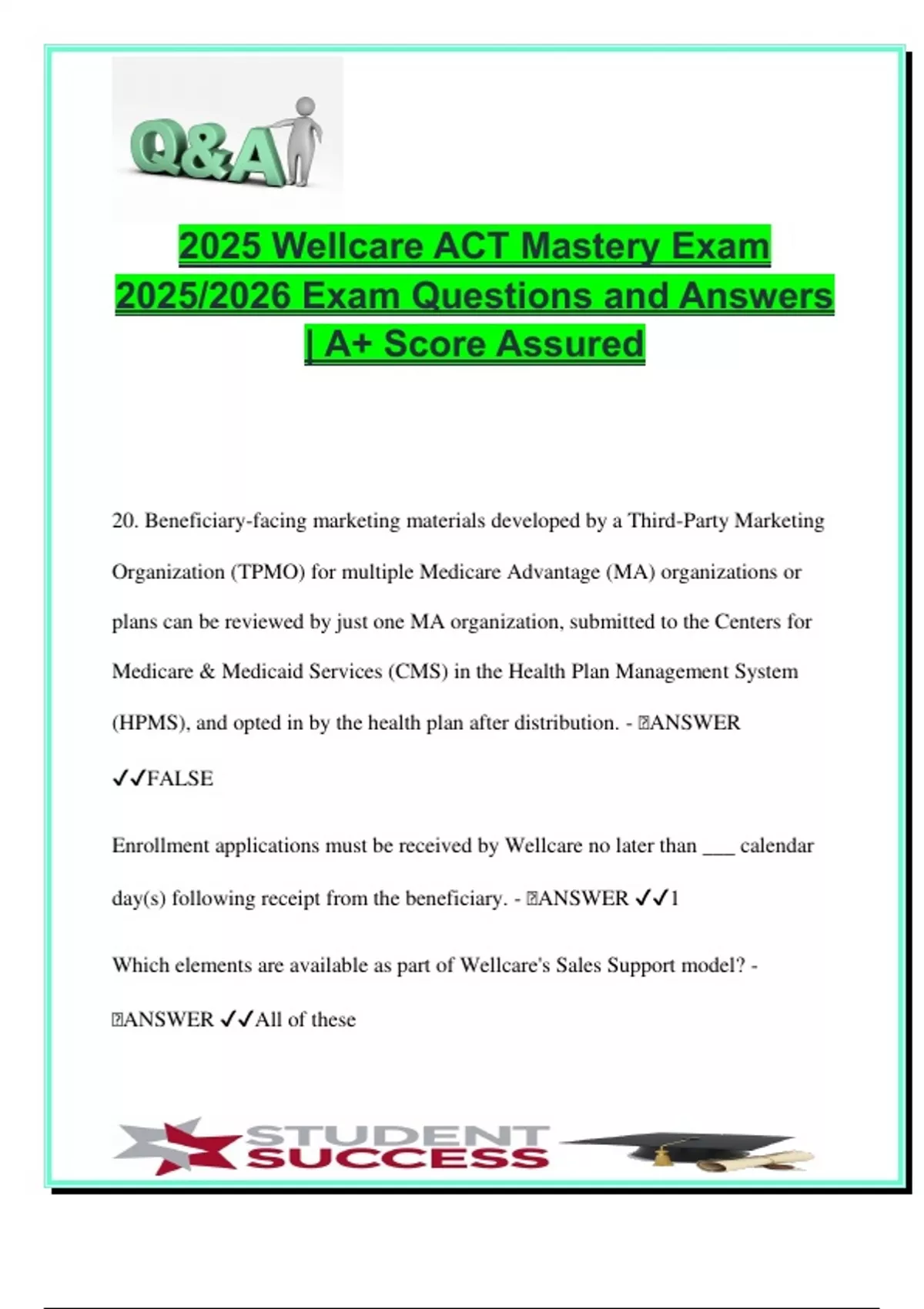 Wellcare ACT Mastery Exam 2025/2026 – 150 Verified TeleAgent Questions ...