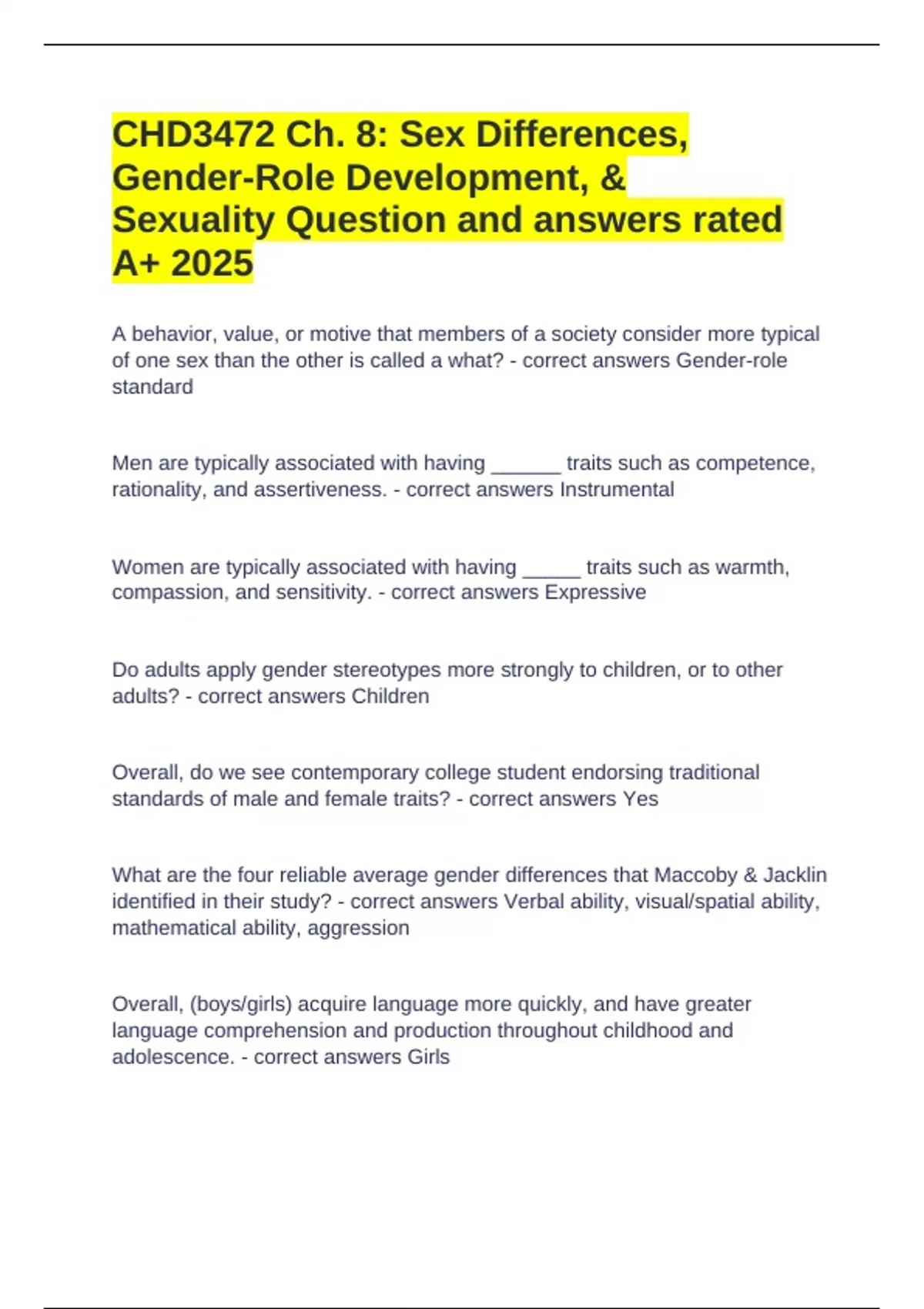 CHD3472 Ch. 8: Sex Differences, Gender-Role Development, & Sexuality ...