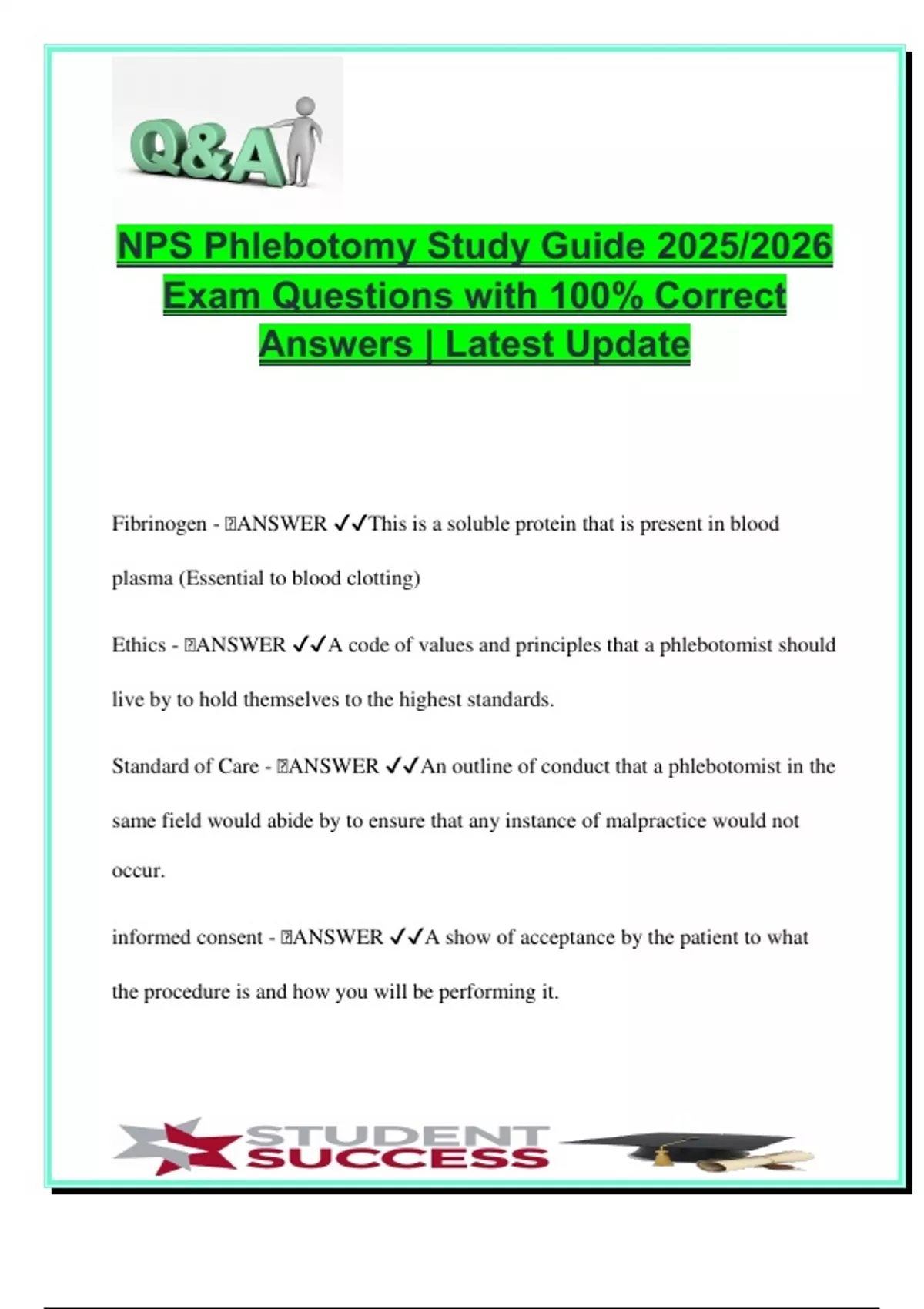 NPS Phlebotomy Study Guide & Exam Prep 2025/2026 – 350+ Verified ...