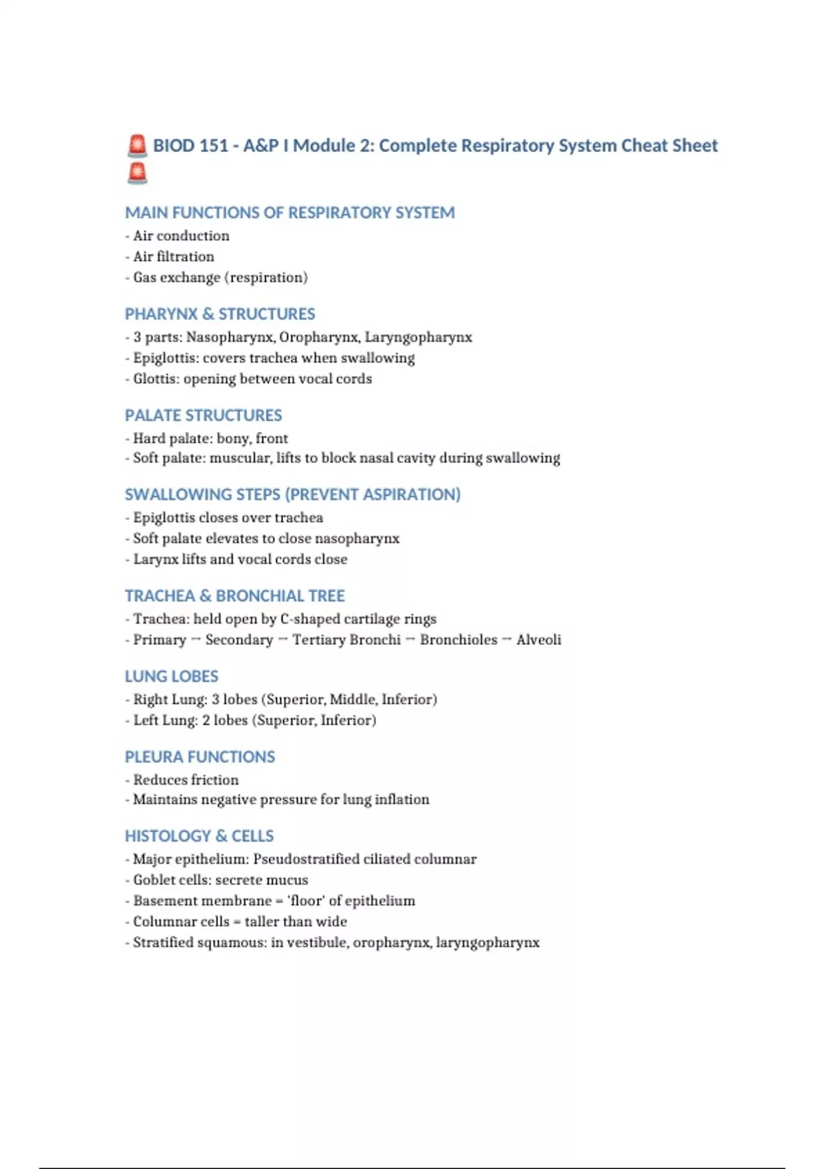 BIOD 151 Anatomy and Physiology I Module 2 Complete Respiratory System ...