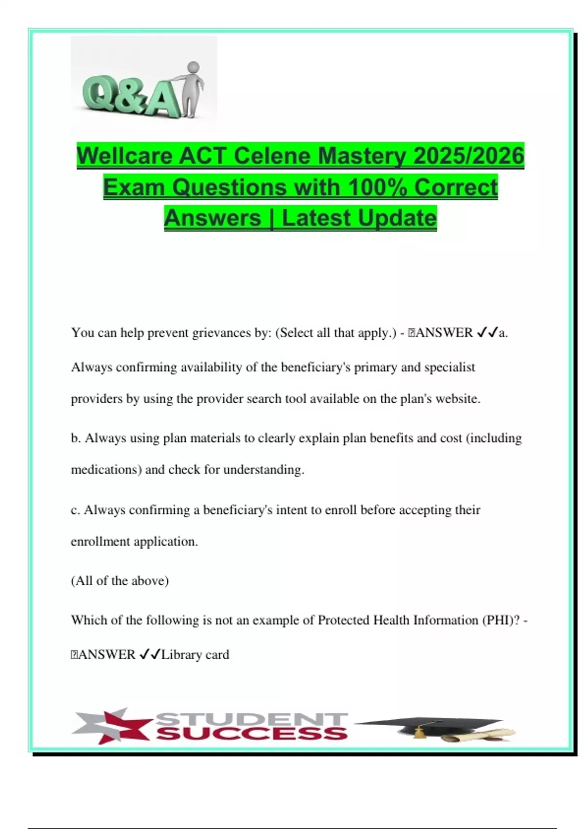 Wellcare ACT Celene Mastery 2025/2026 – 200+ Verified Questions ...