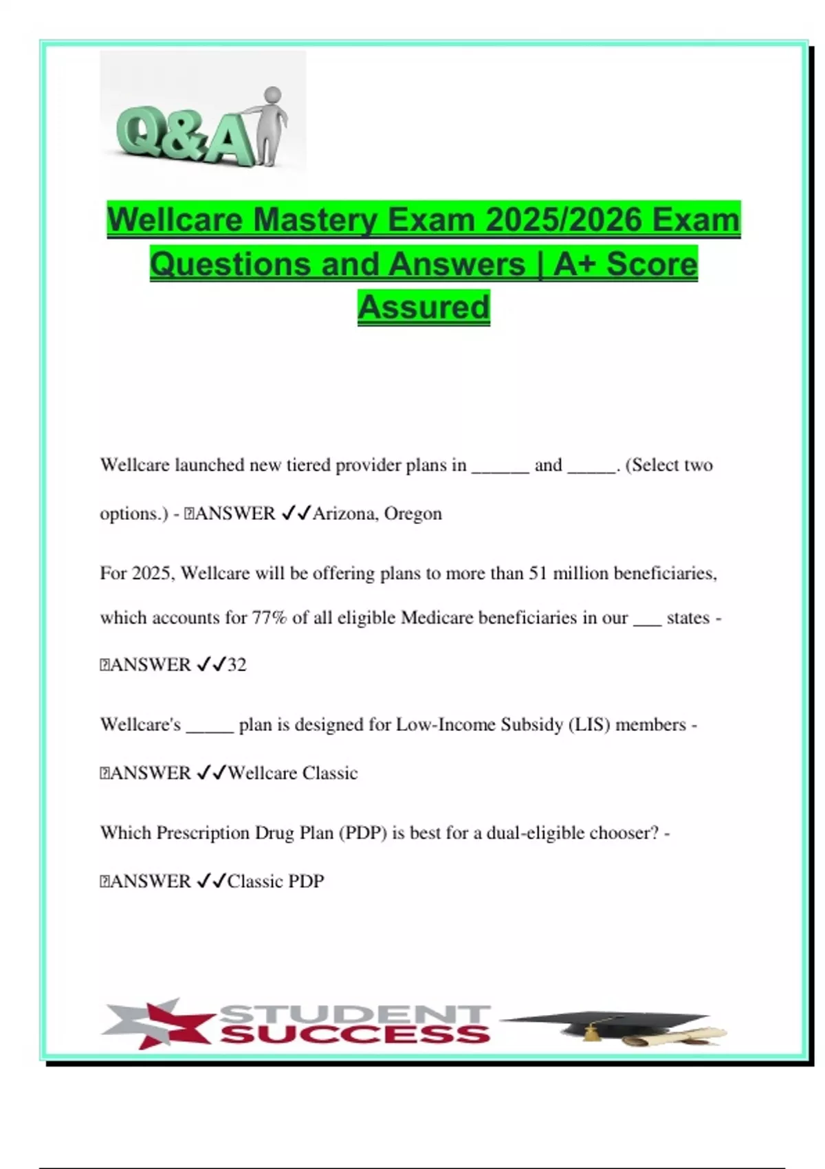 Wellcare Mastery Exam 2025/2026 – 200+ Verified Questions & Answers ...