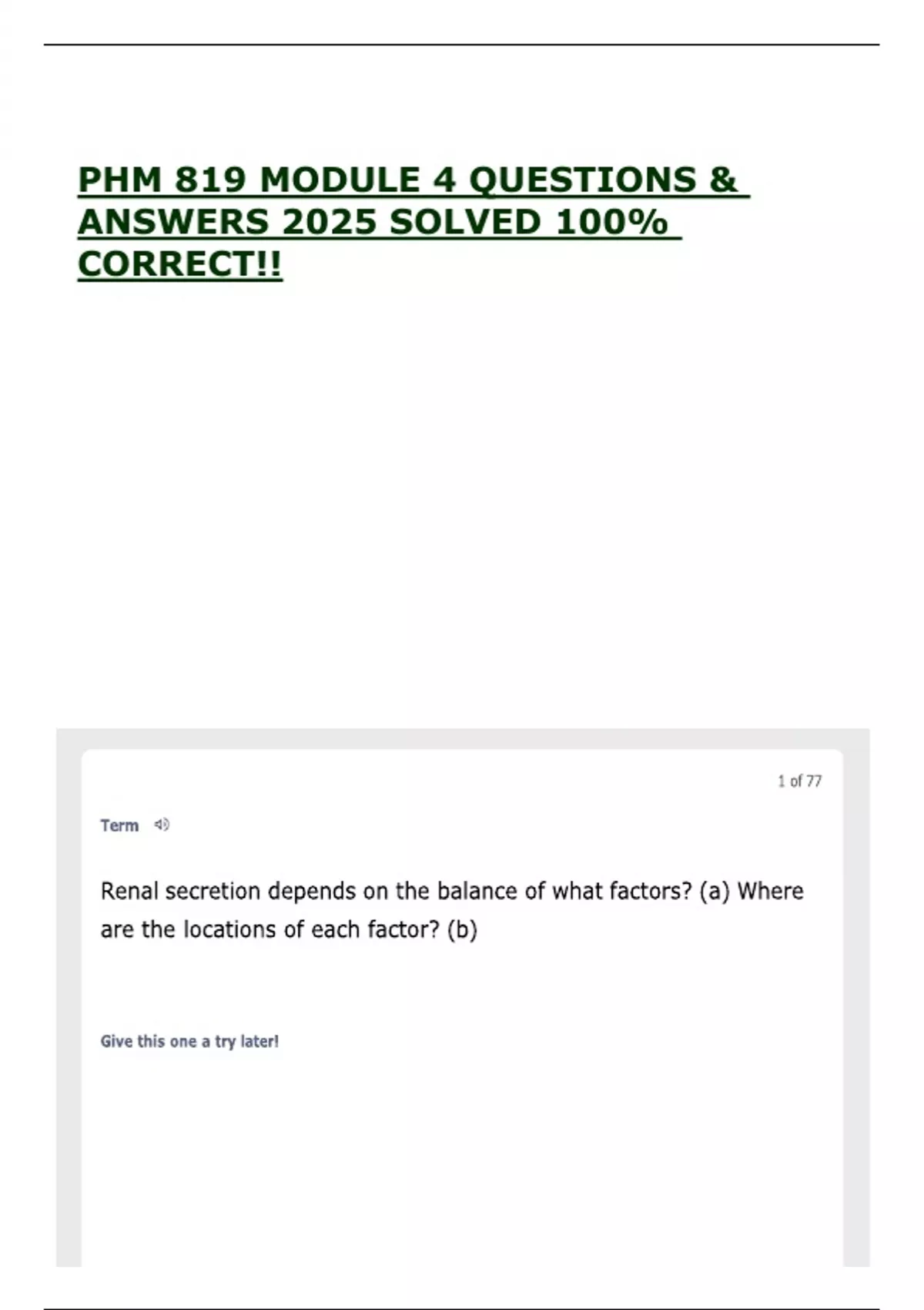 PHM 819 MODULE 4 QUESTIONS & ANSWERS 2025 SOLVED 100% CORRECT!! - PHM ...