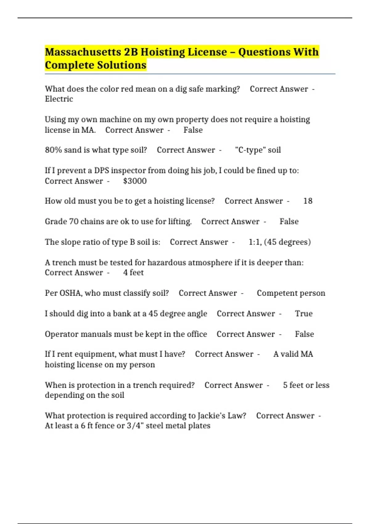 Massachusetts 2B Hoisting License – Questions With Complete Solutions ...