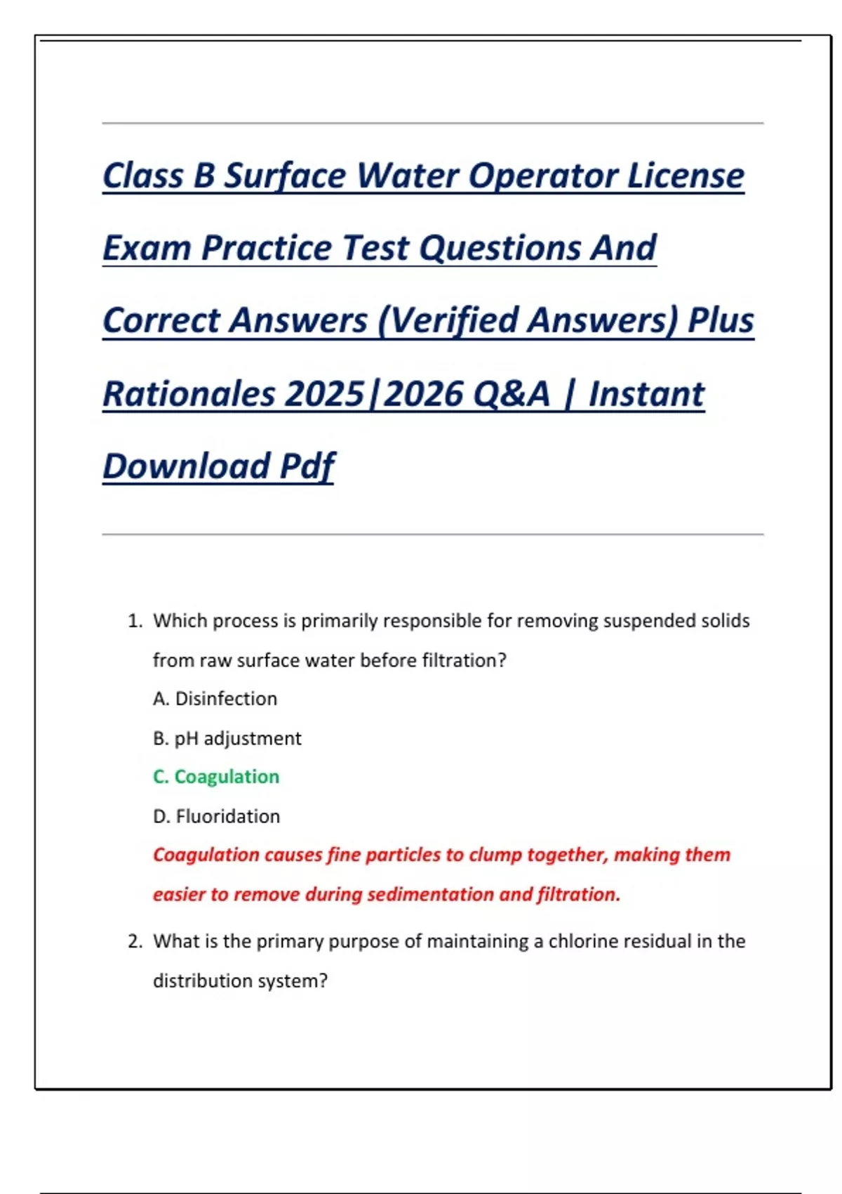 Class B Surface Water Operator License Exam Practice Test Questions And ...