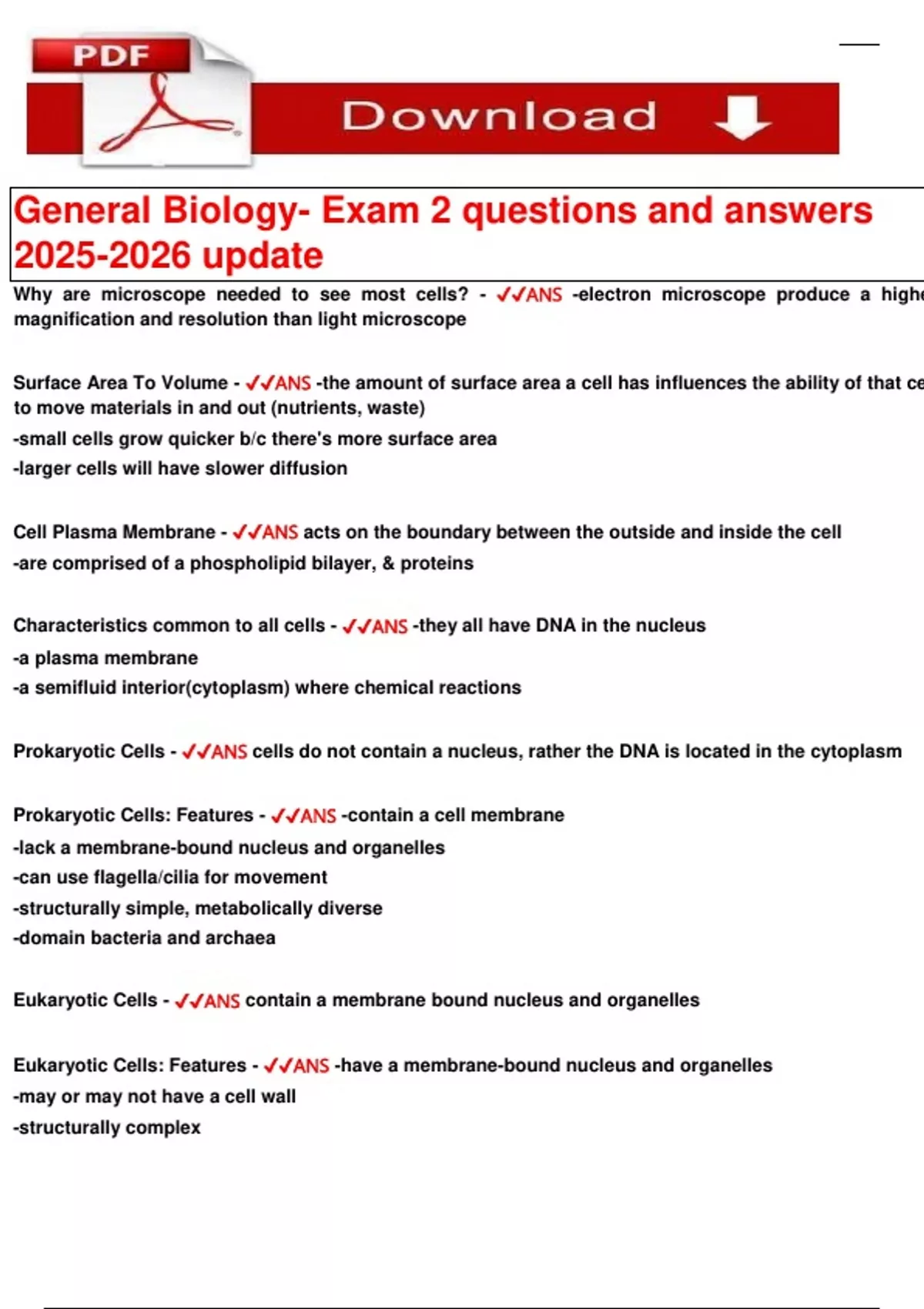 General Biology- Exam 1,2,3,4 and 5 questions and answers update ...