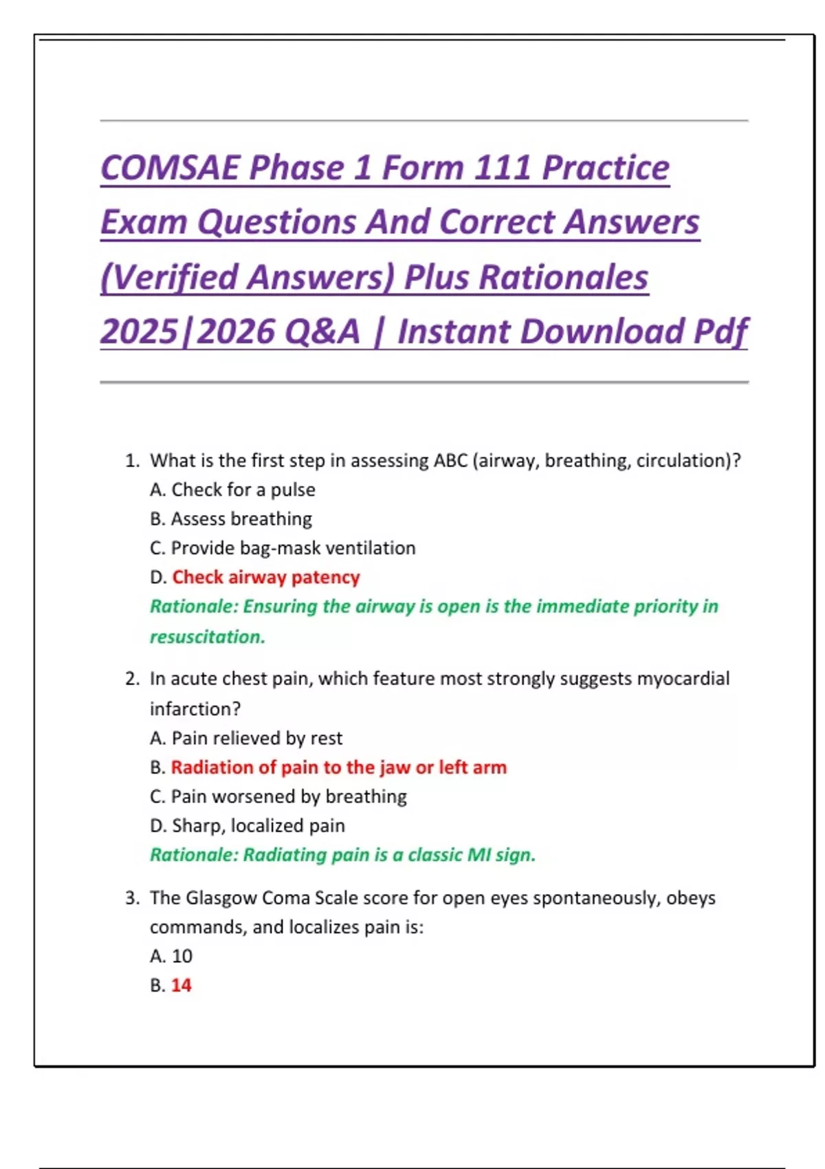 COMSAE Phase 1 Form 111 Practice Exam Questions And Correct Answers ...
