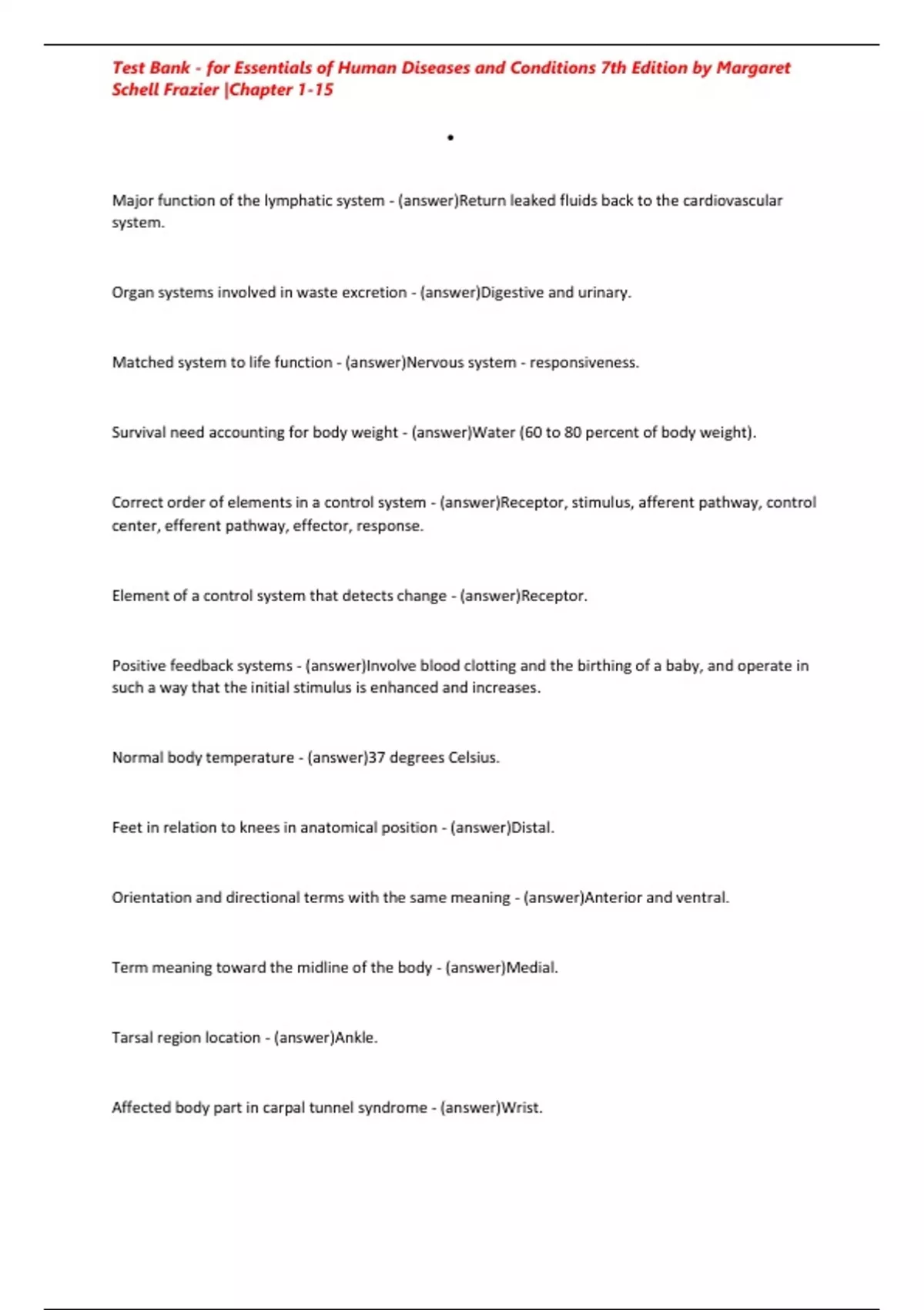 Test Bank - for Essentials of Human Diseases and Conditions 7th Edition ...